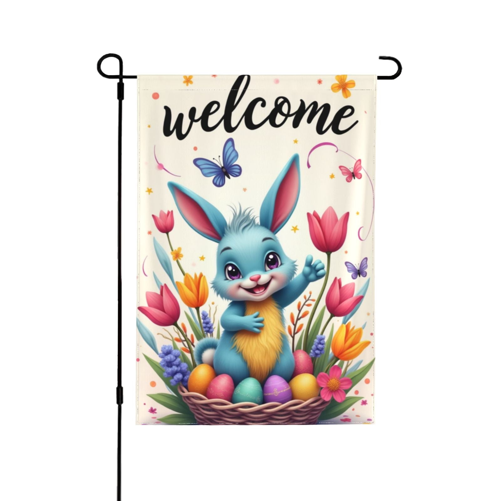 Welcome Spring Bunny Garden Flag 12x18 Inch Double Sided Easter Egg ...