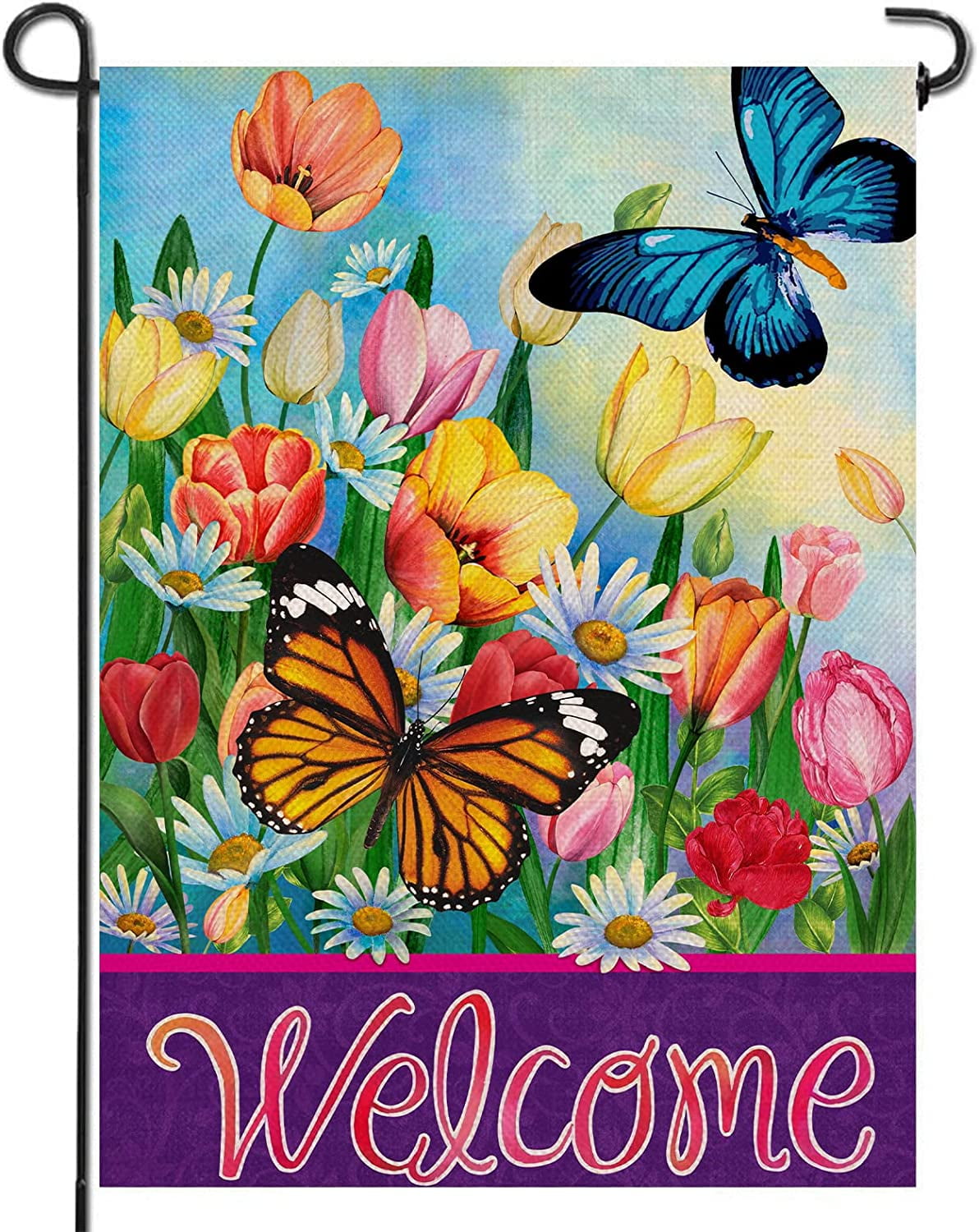 Welcome Spring Butterflies Flowers Home Decorative Garden Flag, House ...