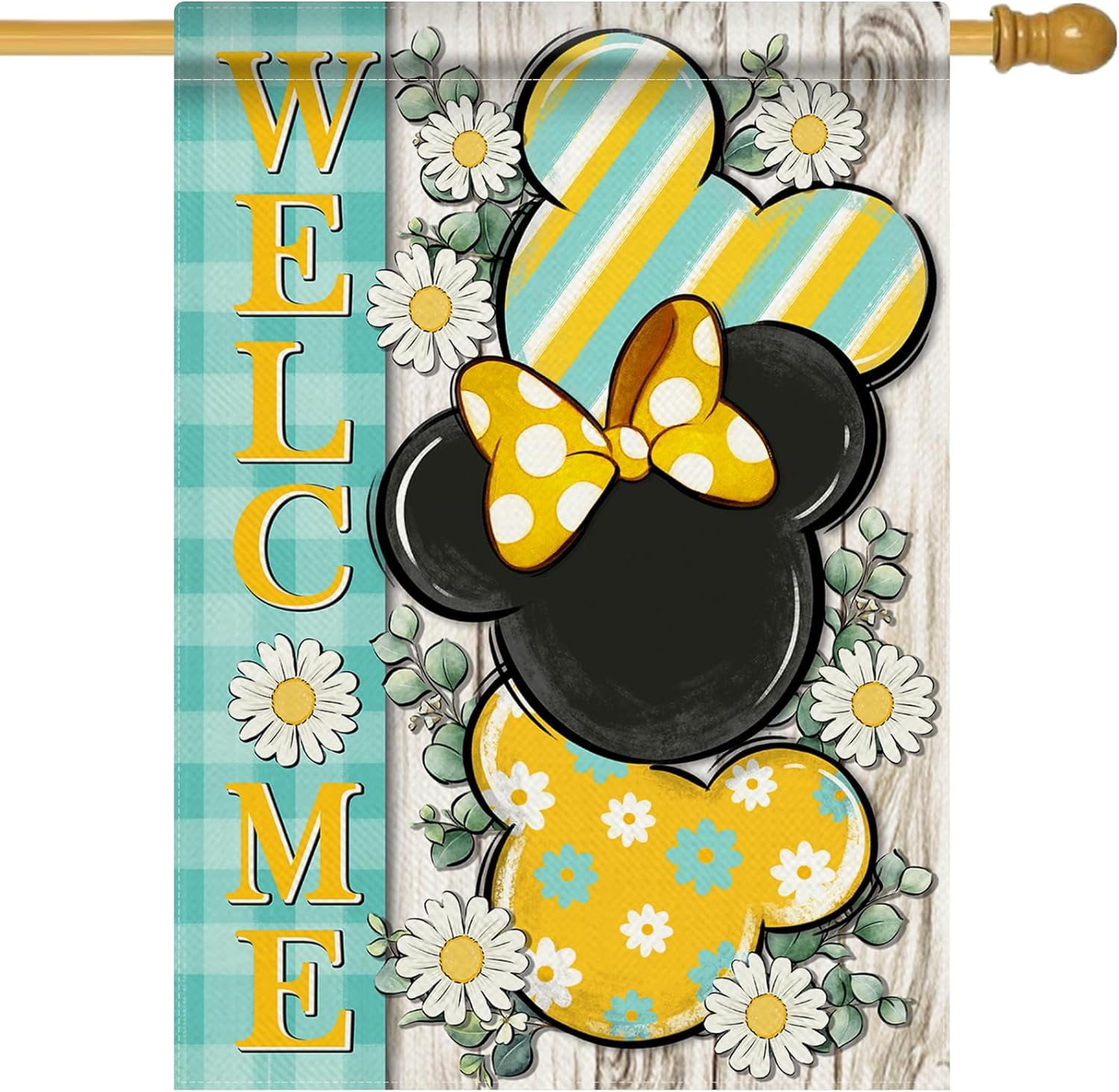 Welcome Spring Cartoon Mouse Decorative Garden Flag, Daisy Flower ...