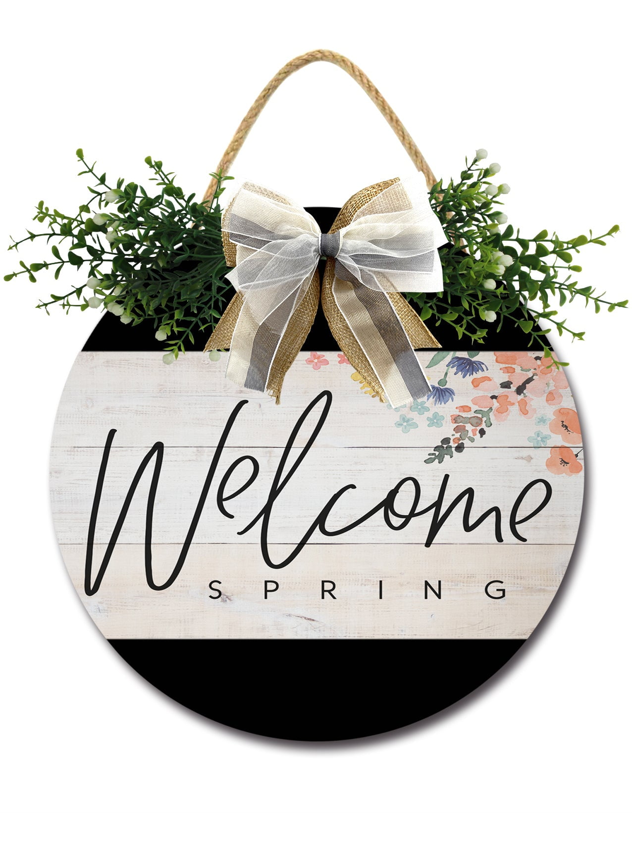 Welcome Spring Door Sign Home Decor Round Wood Wreaths Wall Hanging ...
