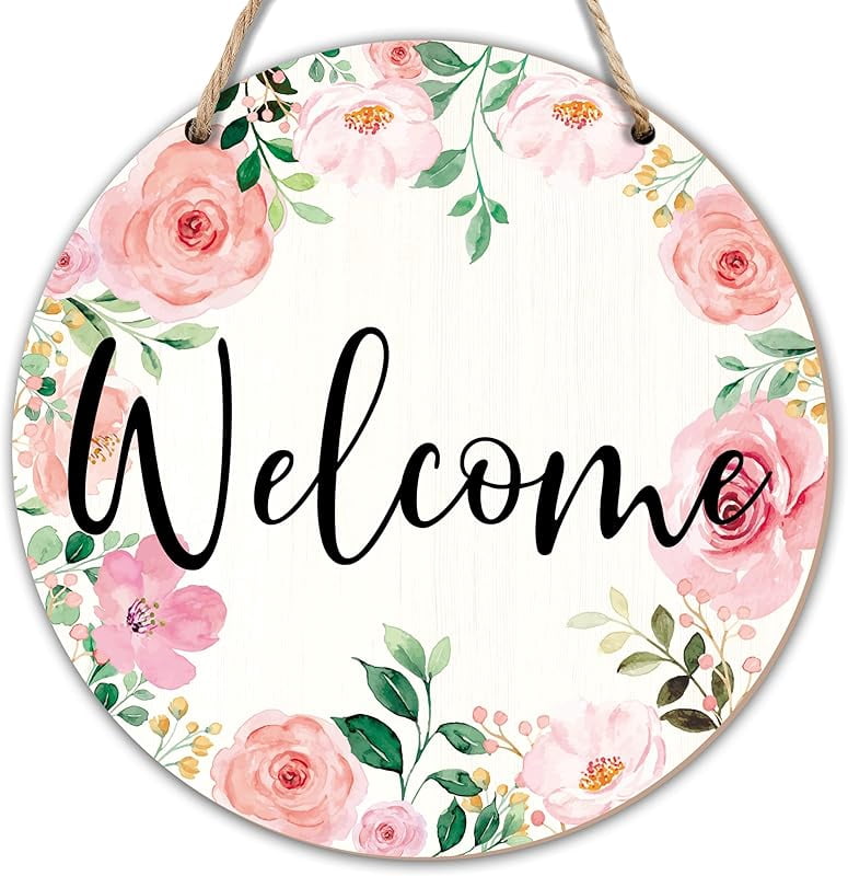 Welcome Spring Door Sign, Spring Floral Rustic Wood Door Hanger ...