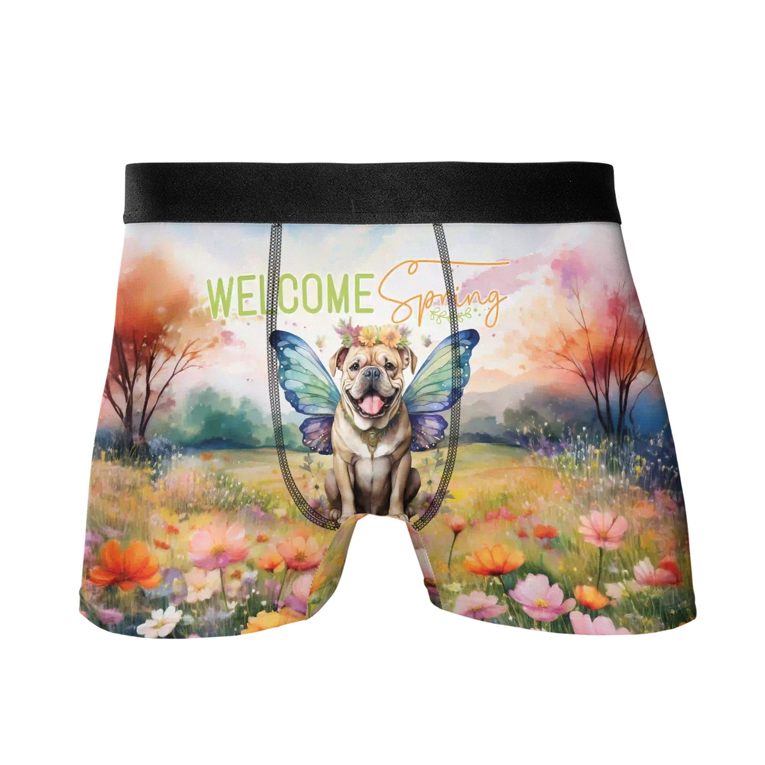 Welcome Spring Fairy Bulldog in Flower Meadow All Over Print Boxer ...