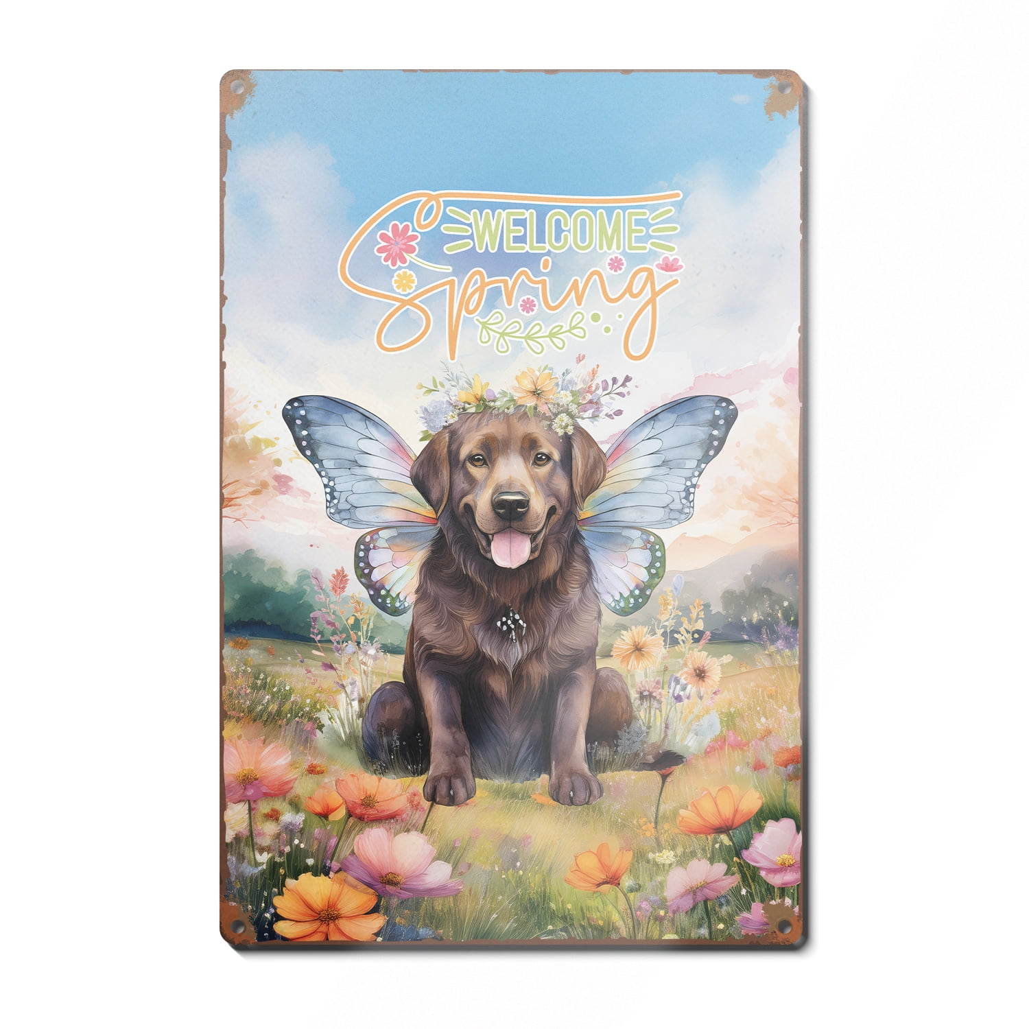 Welcome Spring Fairy Chesapeake Bay Retriever in Flower Meadow Vertical ...