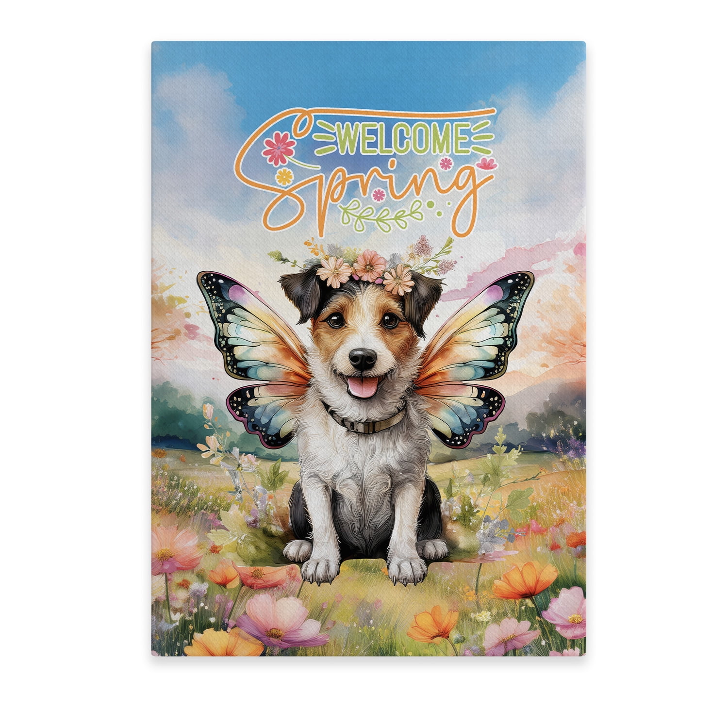 Welcome Spring Fairy Jack Russell Terrier in Flower Meadow Vertical ...