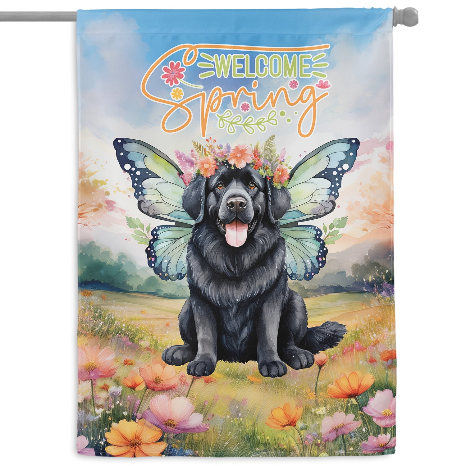 Welcome Spring Fairy Newfoundland in Flower Meadow House Flag 28x40in ...