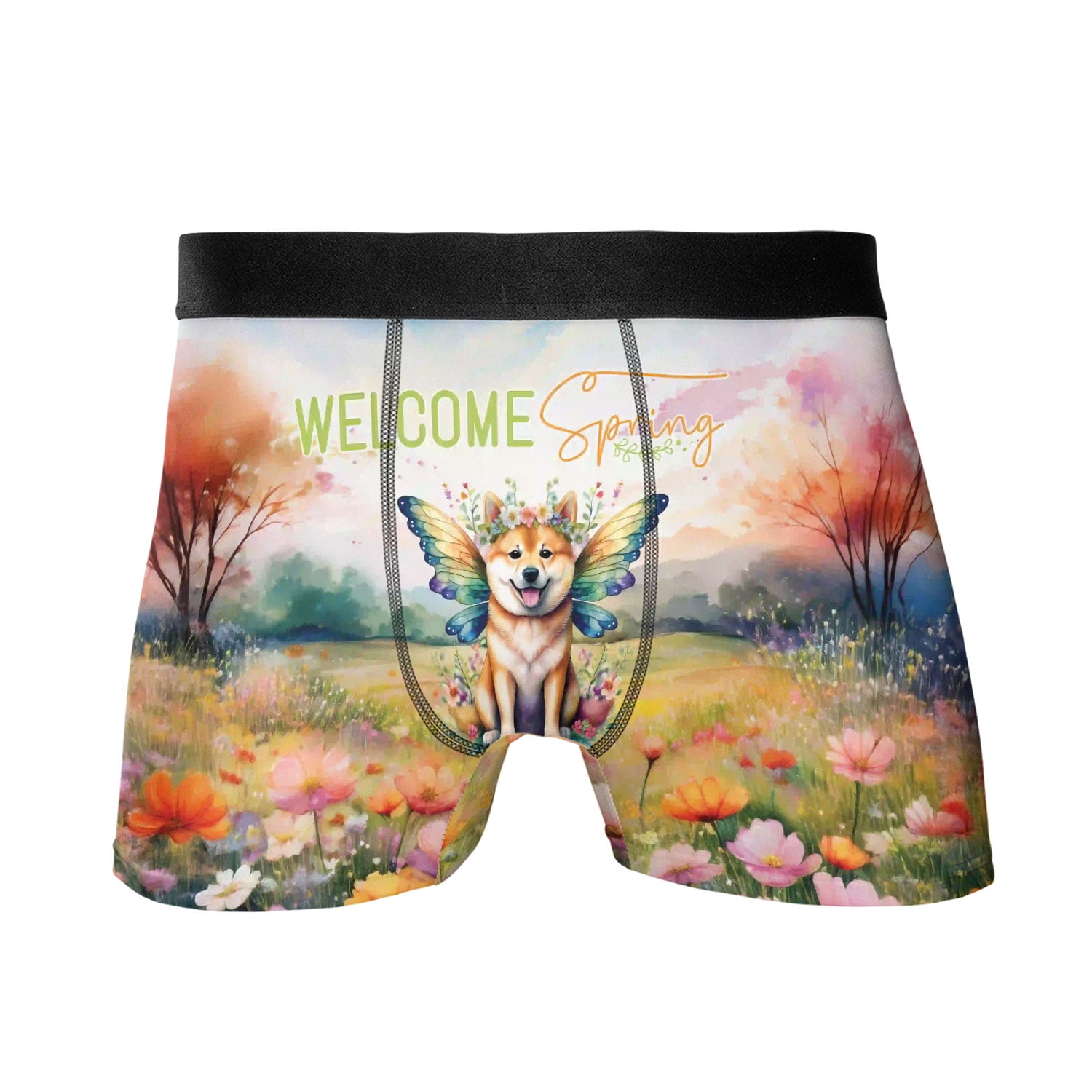 Welcome Spring Fairy Shiba Inu in Flower Meadow All Over Print Boxer ...