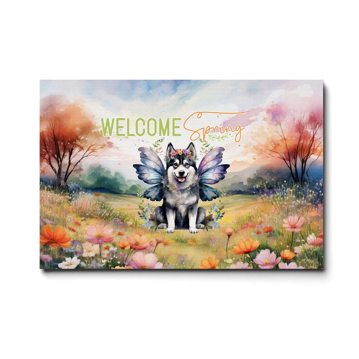 Welcome Spring Fairy Siberian Husky in Flower Meadow Horizontal Matte ...
