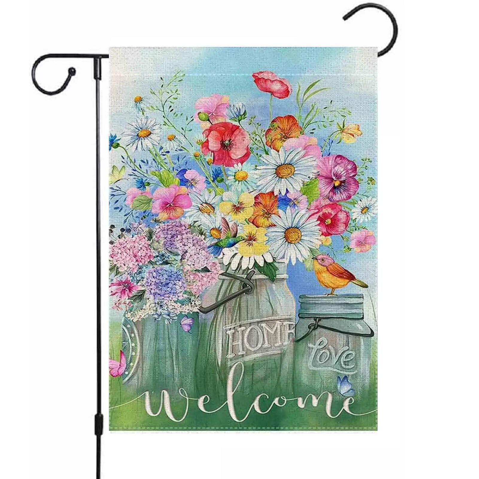Welcome Spring Flower Garden Flag 12x18 Double Sided Vertical,Home Love ...