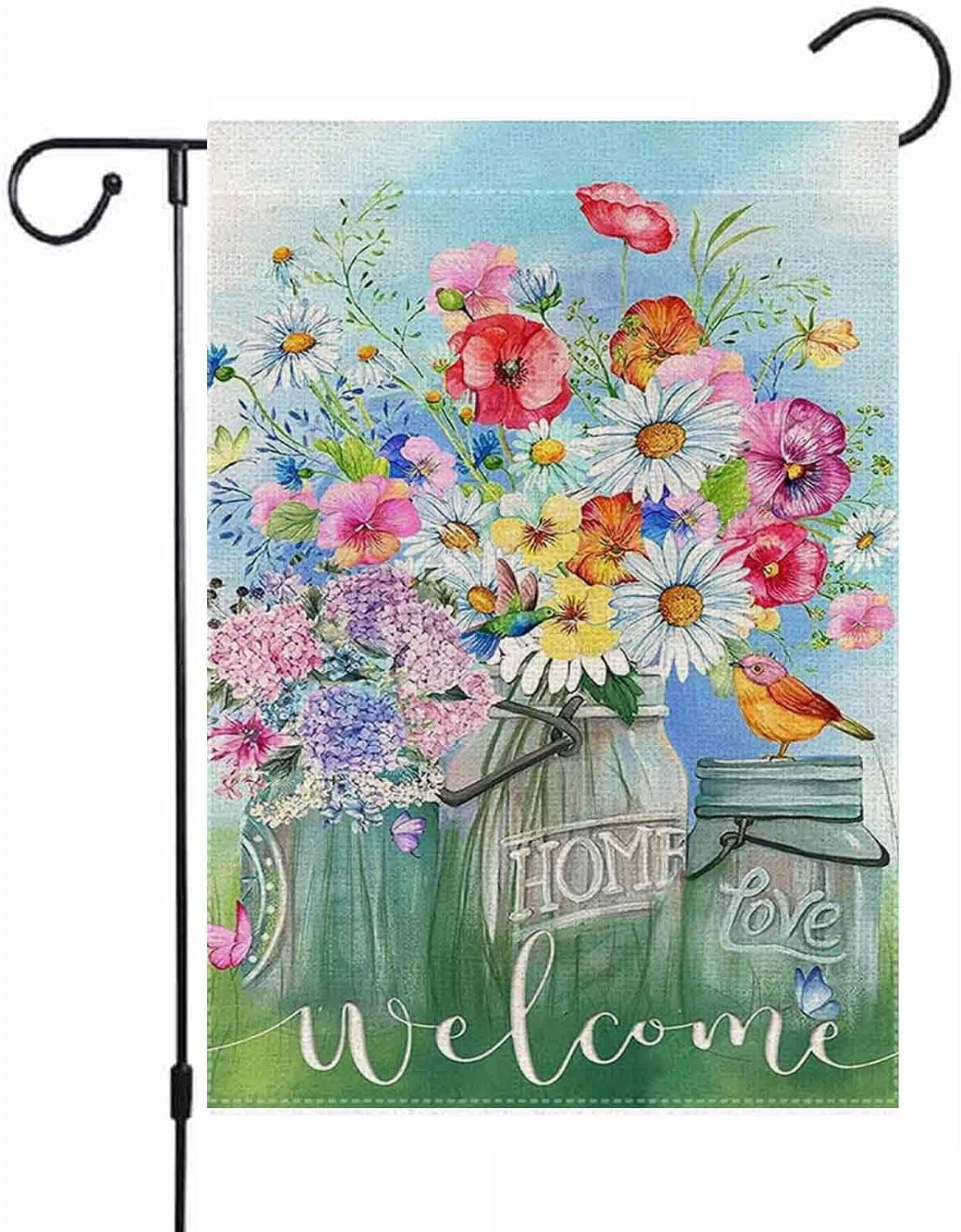 Welcome Spring Flower Garden Flag 12x18 inch Double Sided Vertical,Home ...