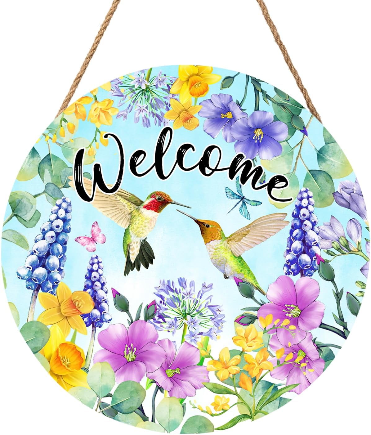 Welcome Spring Front Door Sign Decor 12"x12" Spring Floral Flowers Wood ...