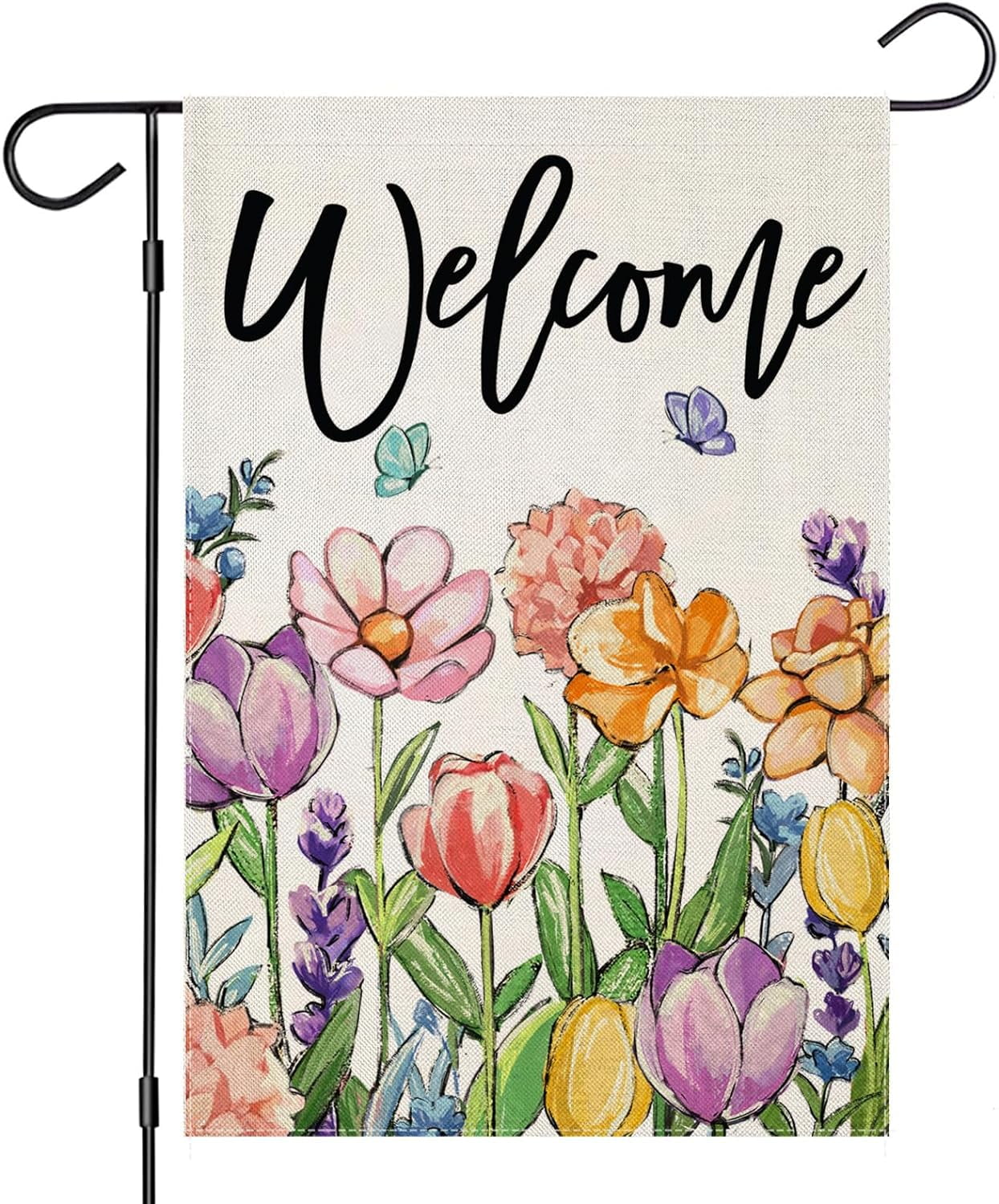 Welcome Spring Gard Flags for Outside Watercolor Flowers Floral Yard ...