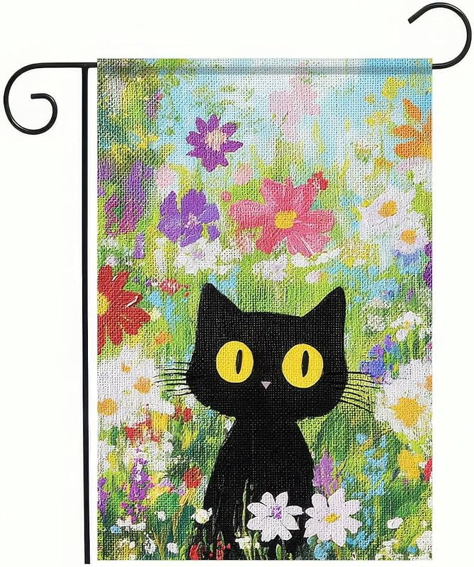 Welcome Spring Garden Flag 12x18 Double Sided Black Cat Garden Flag ...