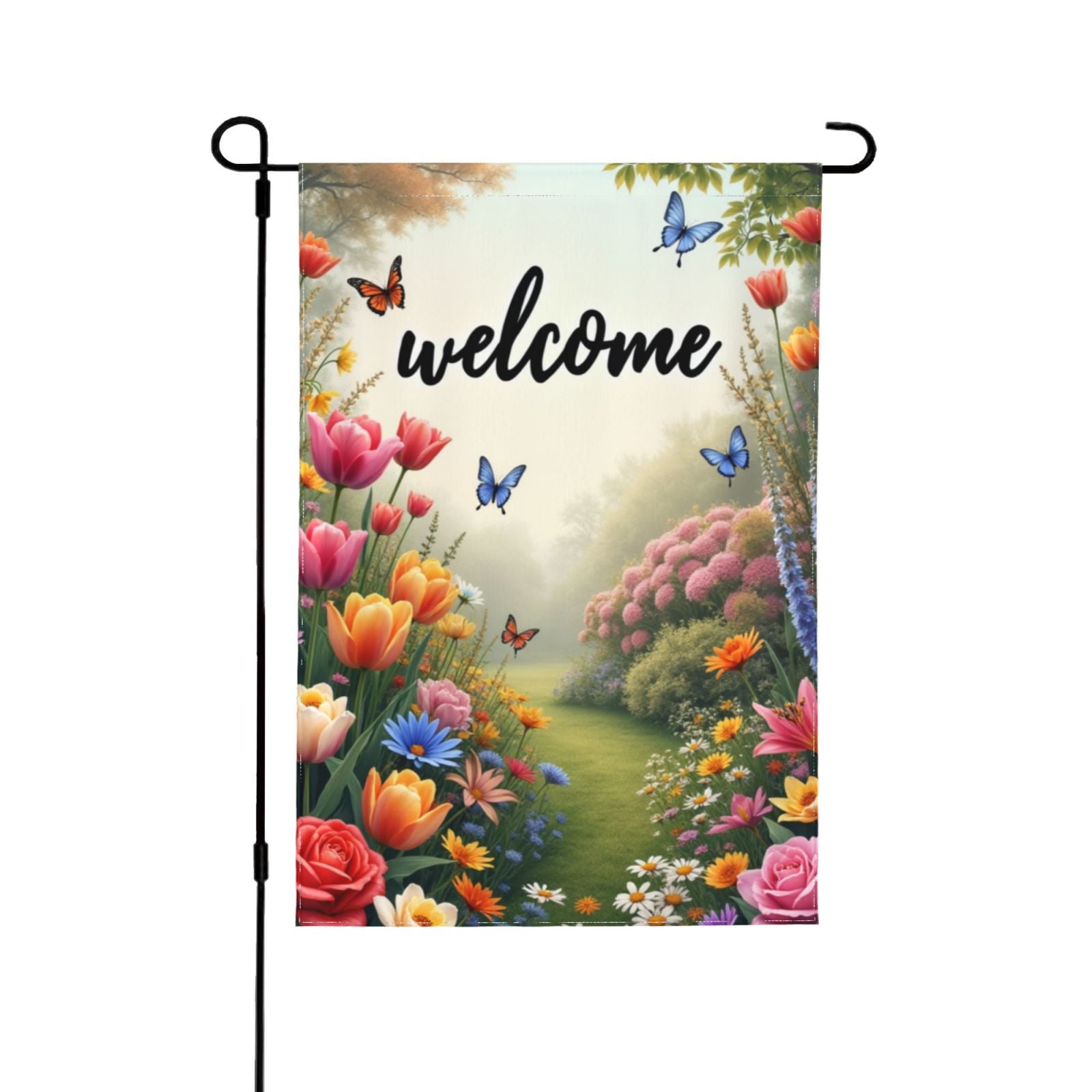 Welcome Spring Garden Flag 12x18， Double Sided Floral Butterfly Garden ...