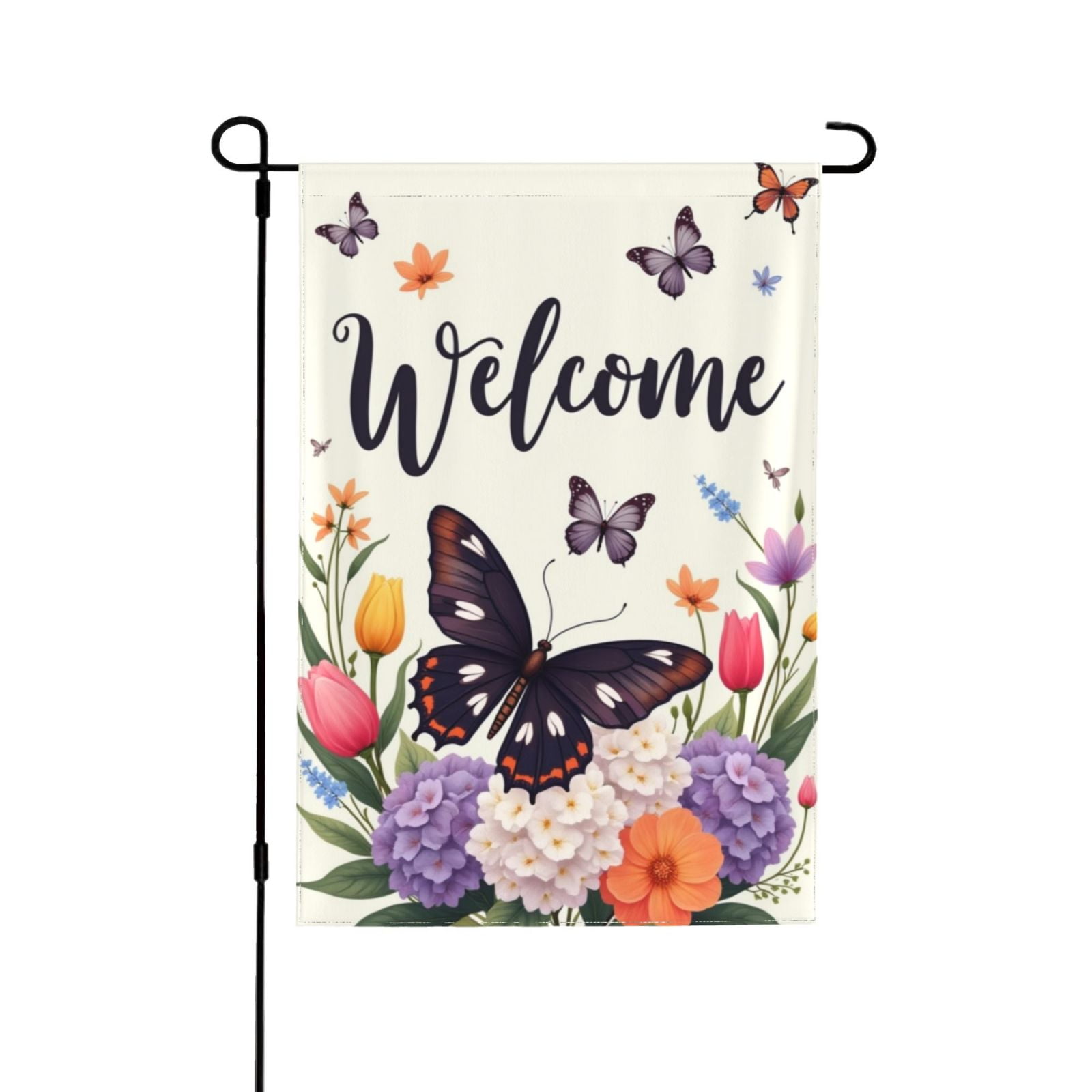 Welcome Spring Garden Flag 12x18 Inch Double Sided Butterfly Floral ...
