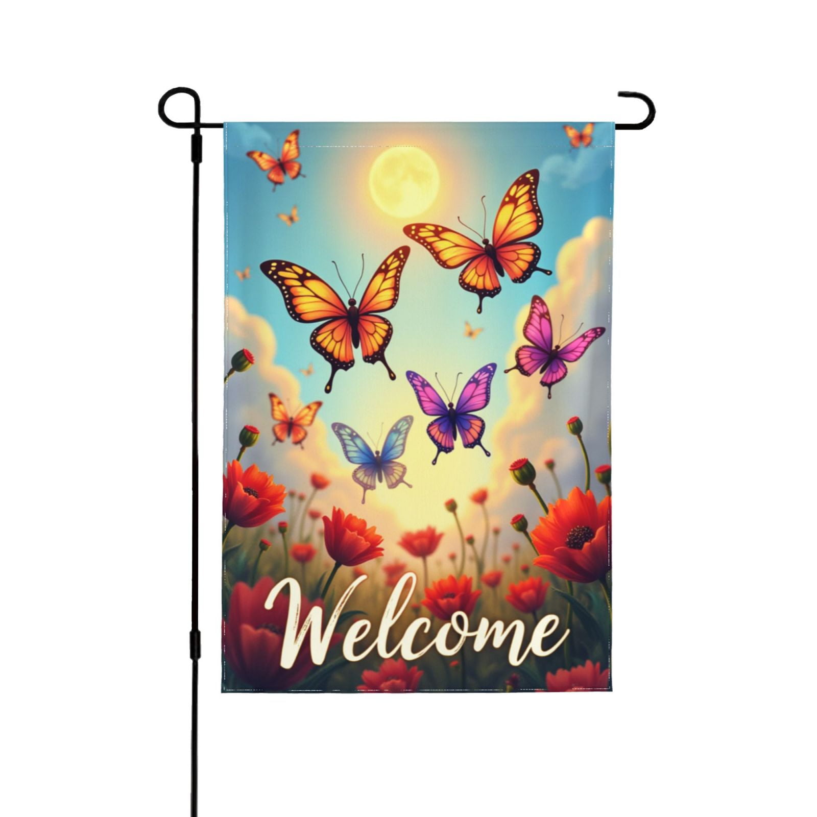 Welcome Spring Garden Flag 12x18 Inch Double Sided Butterfly Poppy ...