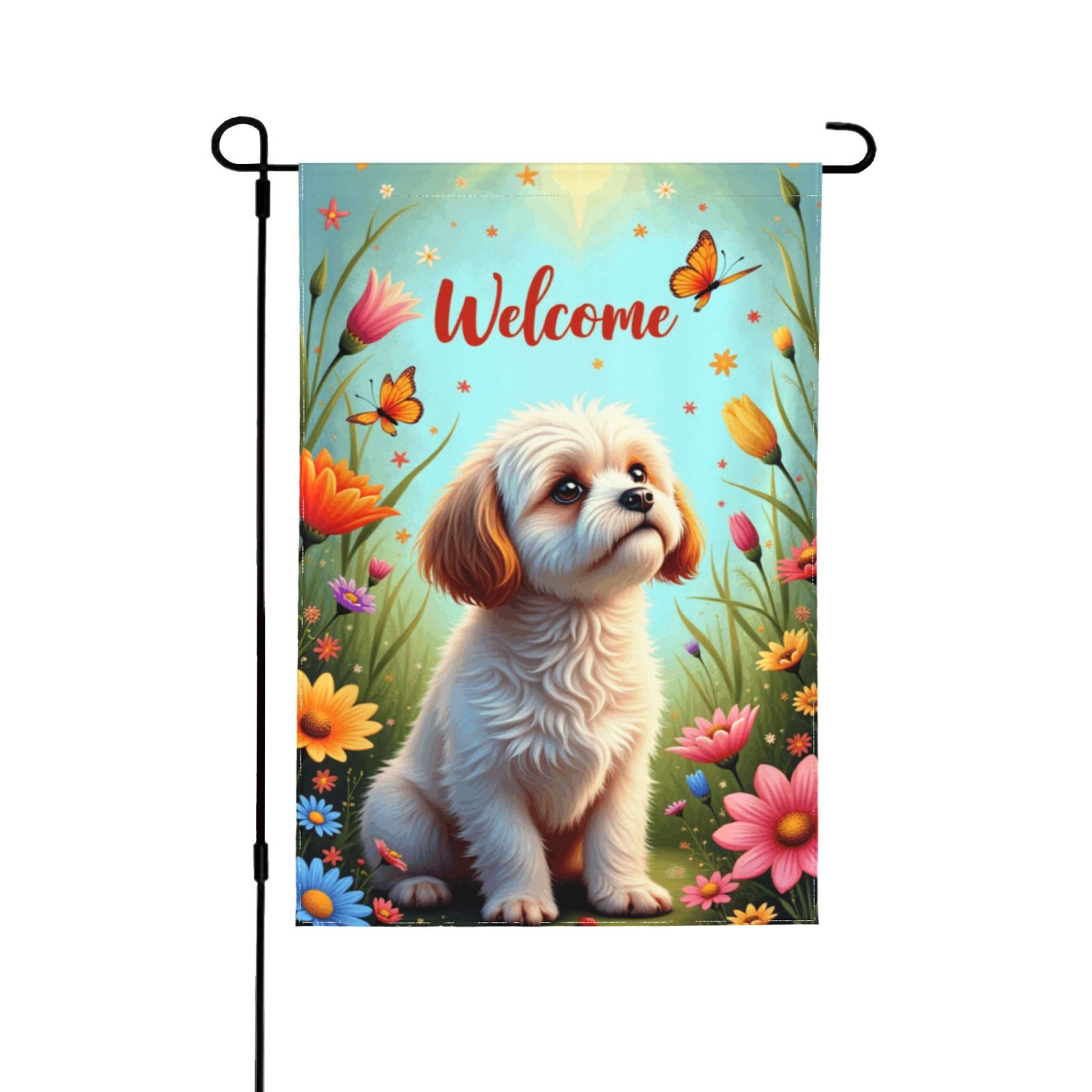 Welcome Spring Garden Flag 12x18 Inch Double Sided Cute Puppy Dog ...