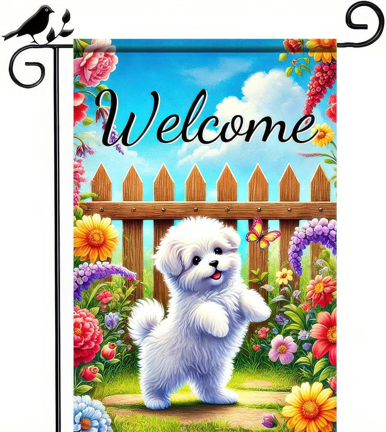 Welcome Spring Garden Flag 12x18 Inch Double Sided Dog Design Seasonal ...