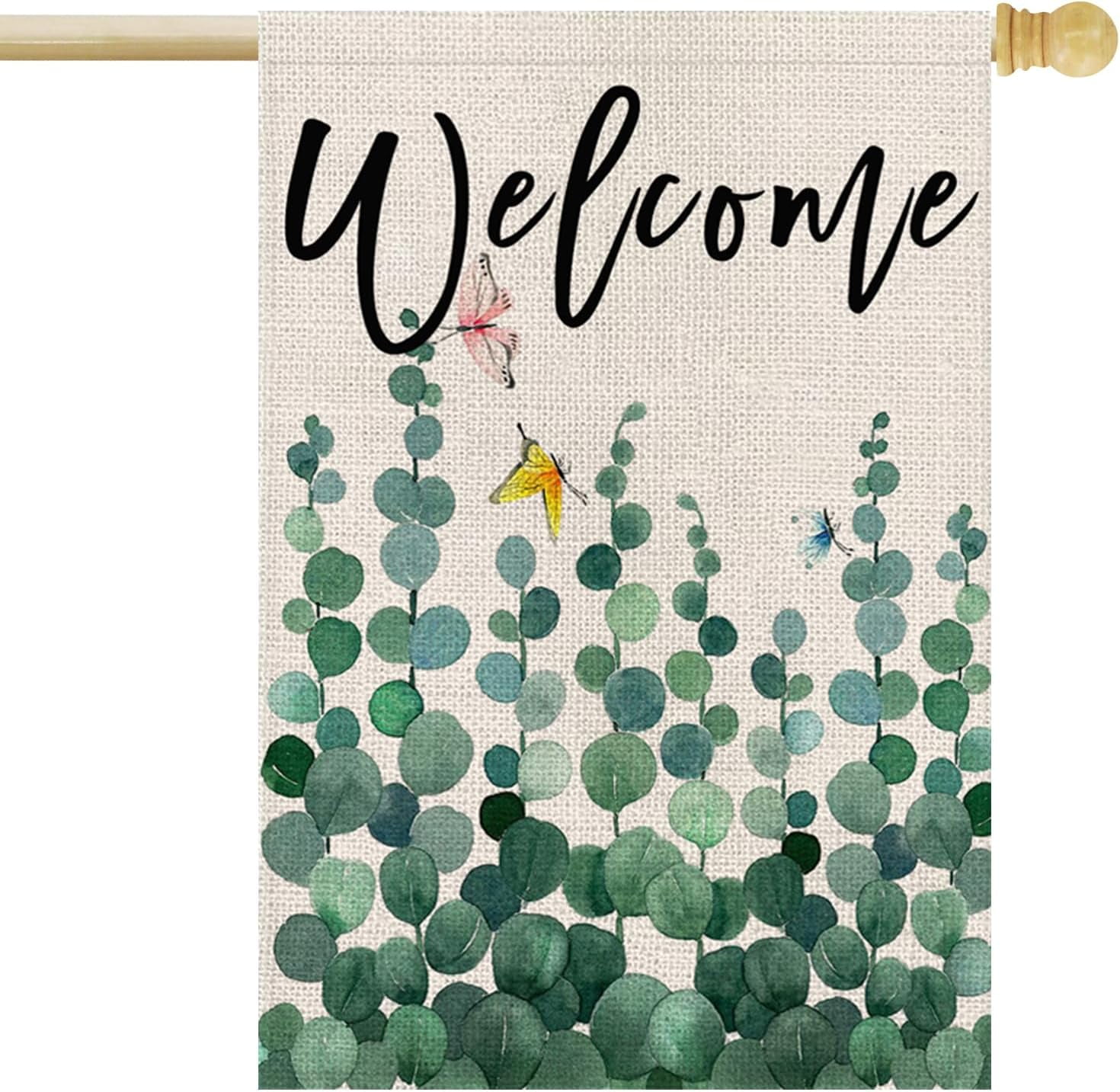 Welcome Spring Garden Flag 12x18 Inch Double Sided Eucalyptus Leaves ...