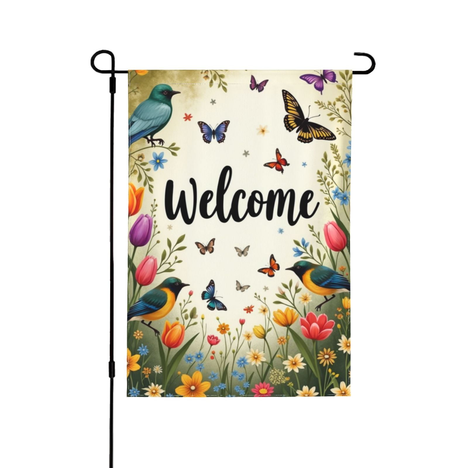 Welcome Spring Garden Flag 12x18 Inch， Double Sided Floral Butterfly ...