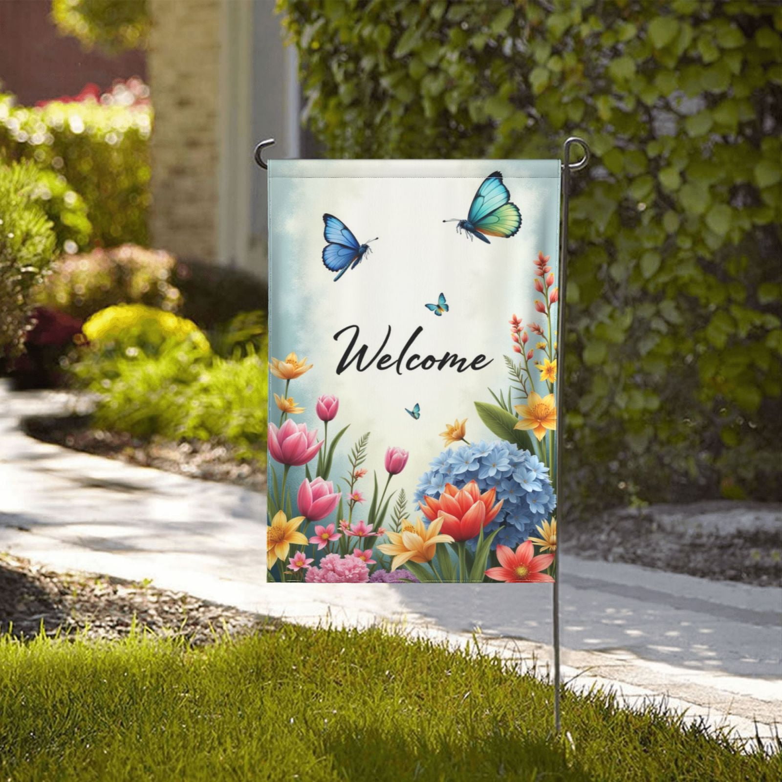 Welcome Spring Garden Flag 12x18 Inch Double Sided Floral Butterfly ...