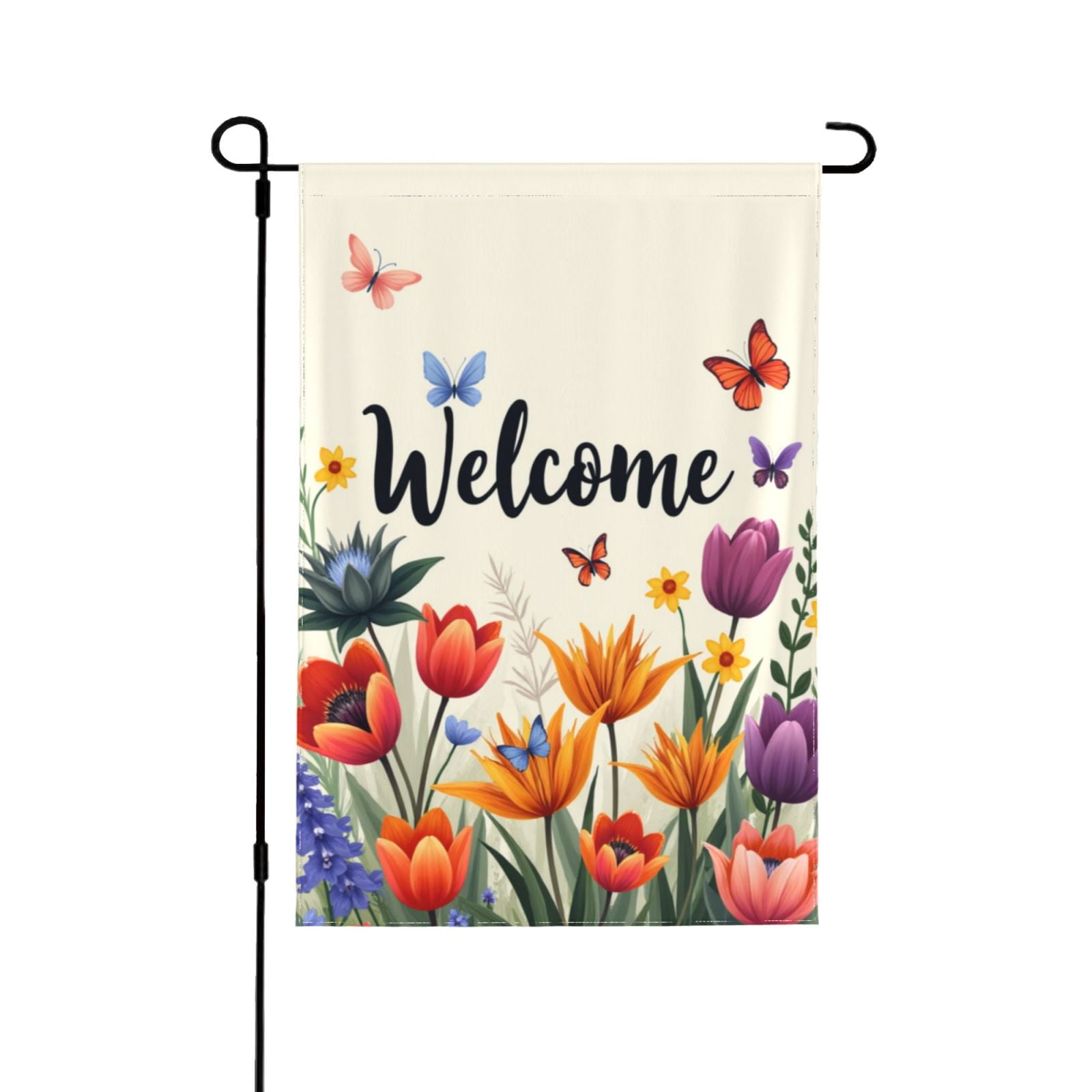 Welcome Spring Garden Flag 12x18 Inch Double Sided Floral Butterfly ...