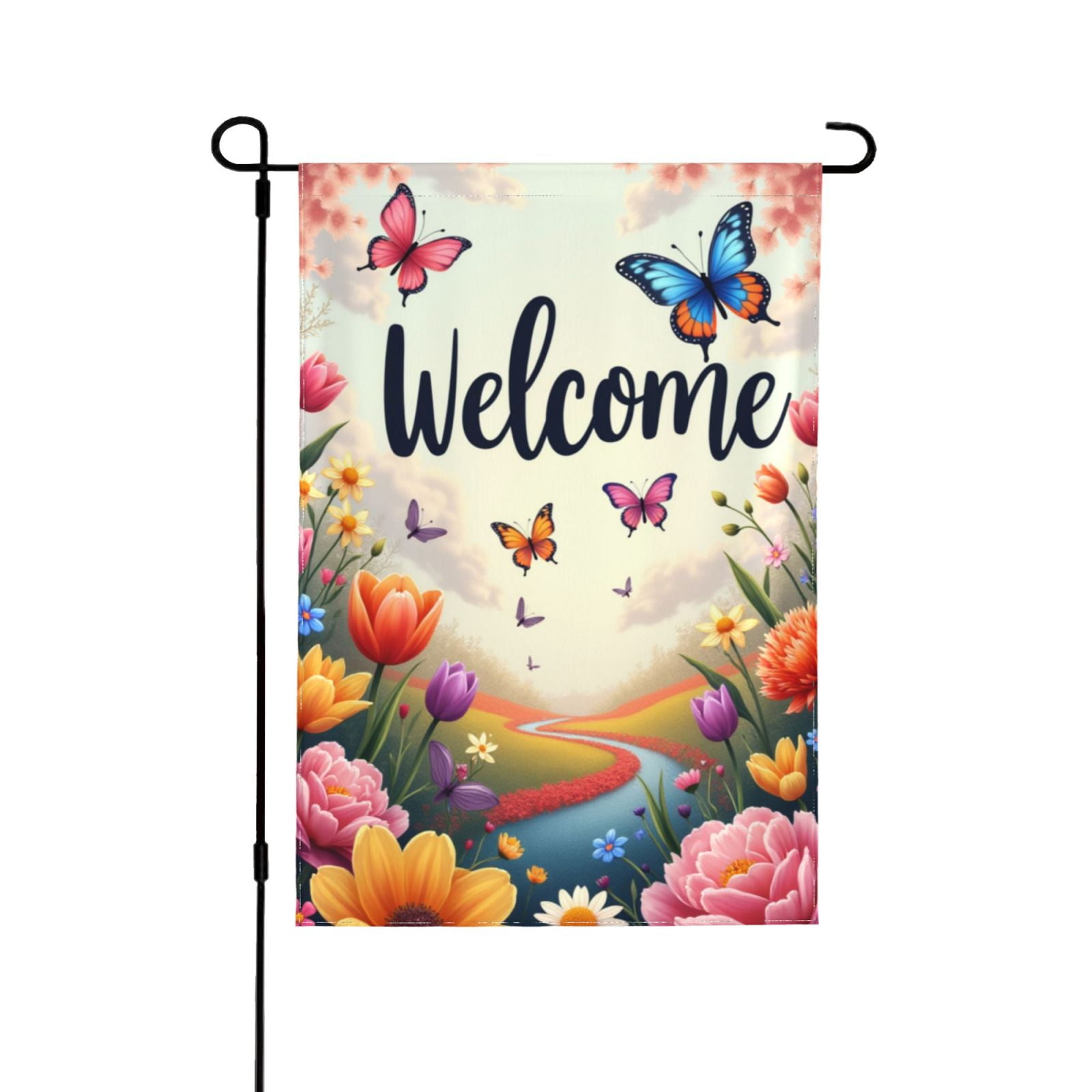 Welcome Spring Garden Flag 12x18 Inch Double Sided Floral Butterfly ...