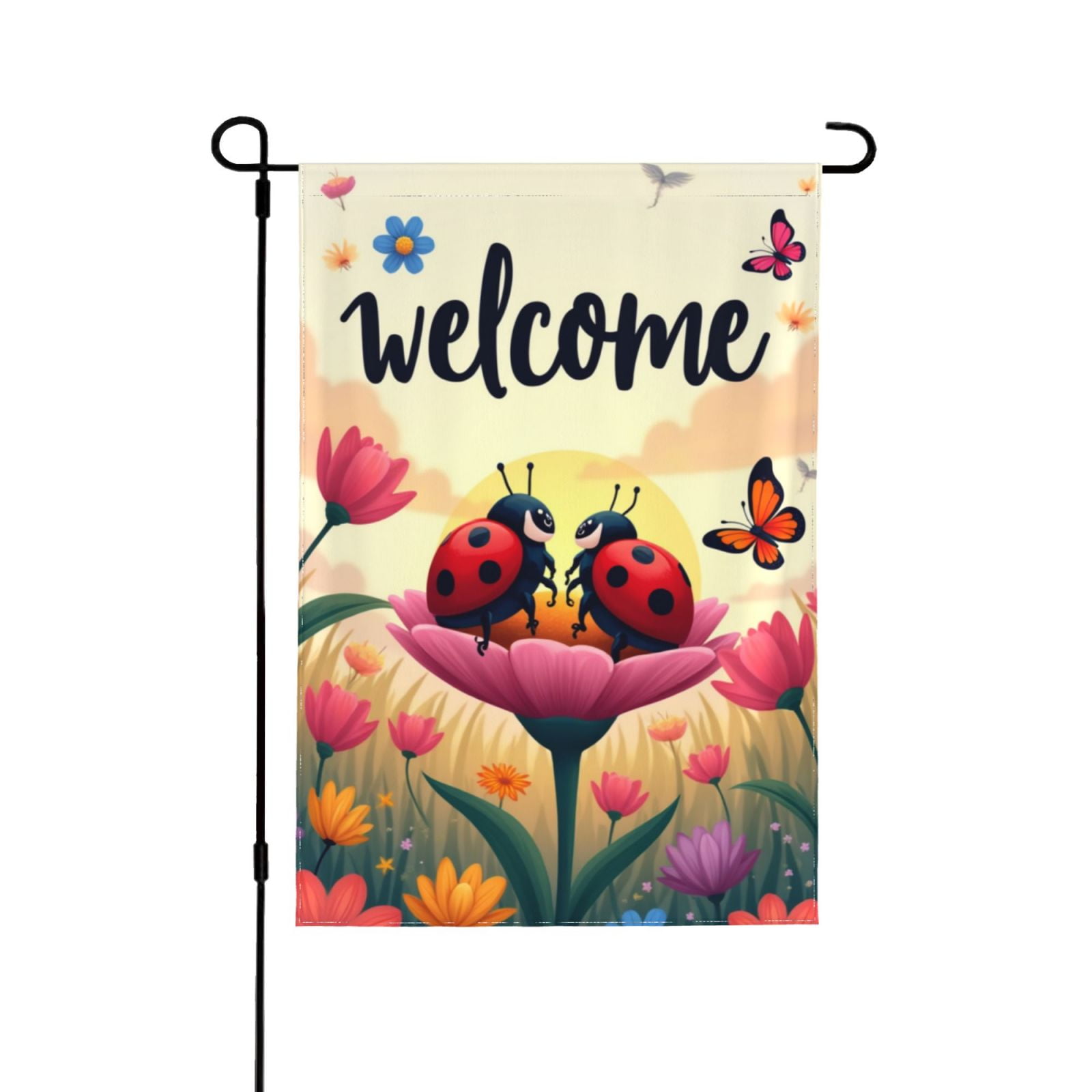 Welcome Spring Garden Flag 12x18 Inch Double Sided Ladybug Flower ...