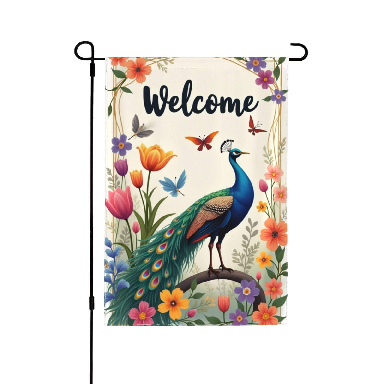 Welcome Spring Garden Flag 12x18 Inch Double Sided Peacock Flowers ...