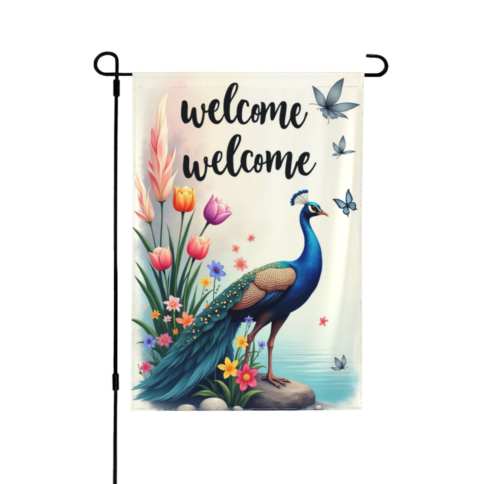 Welcome Spring Garden Flag 12x18 Inch Double Sided Peacock Flowers ...