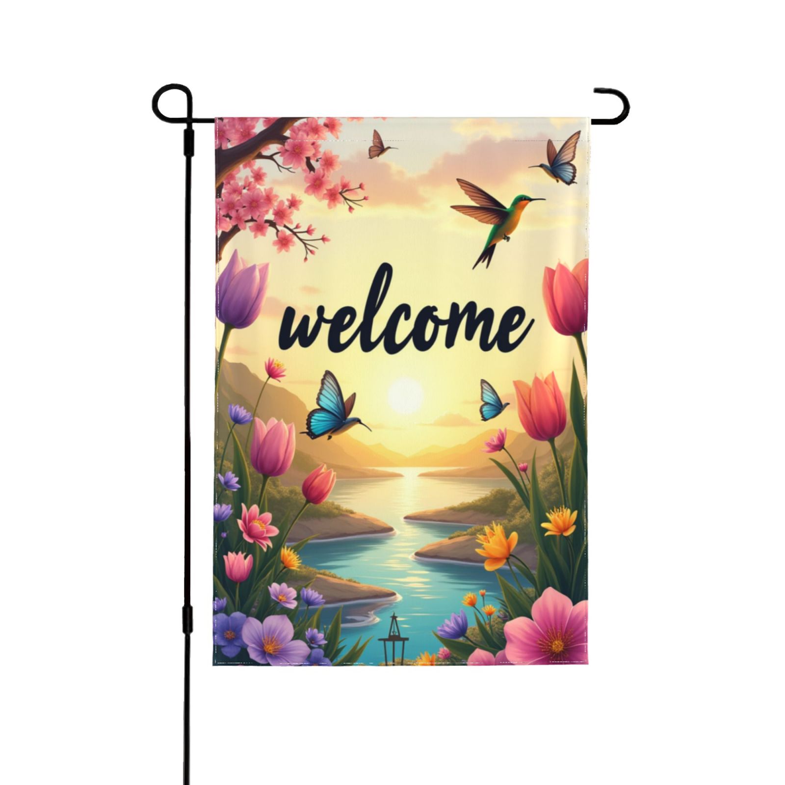Welcome Spring Garden Flag 12x18 Inch Double Sided， Serene Sunset ...