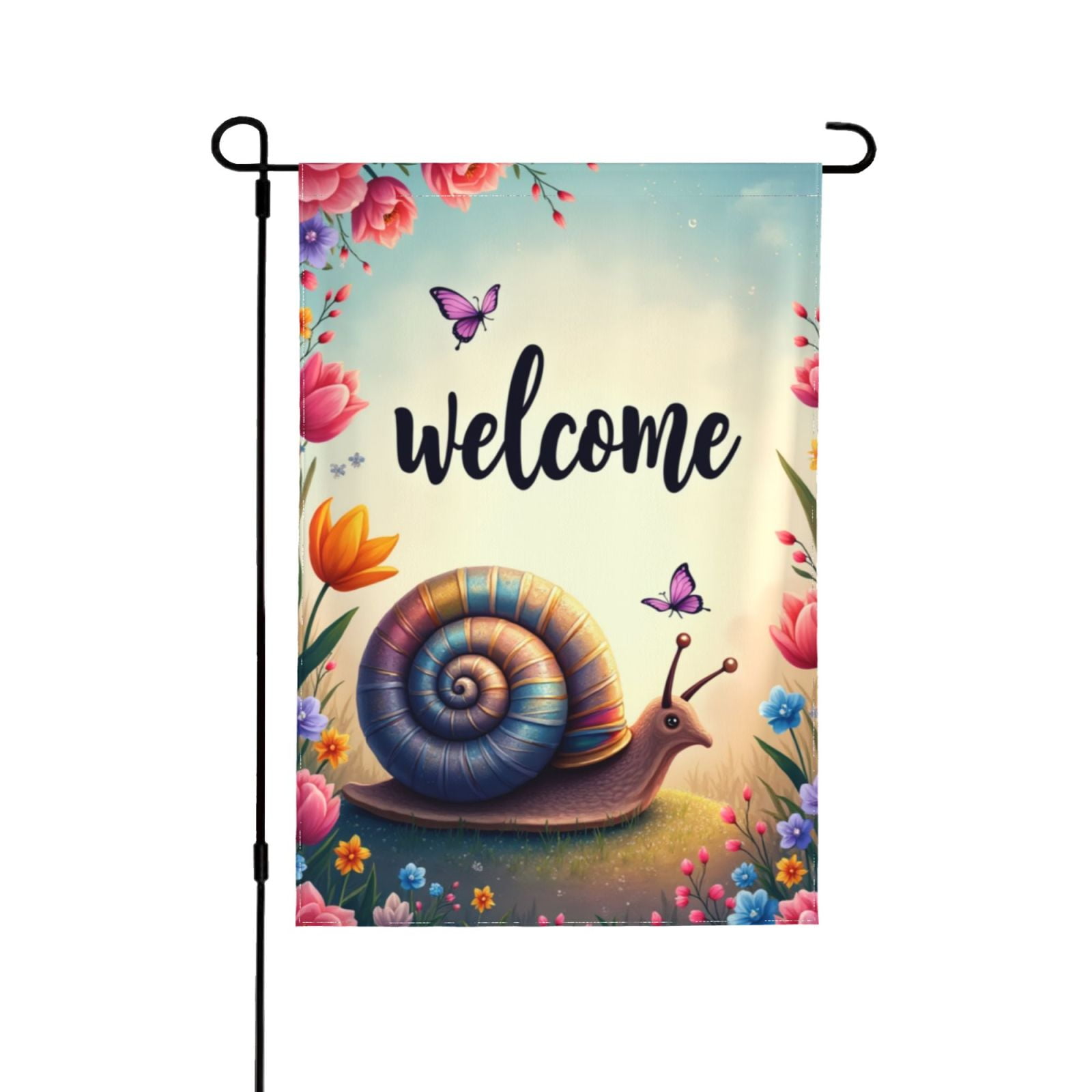 Welcome Spring Garden Flag 12x18 Inch Double Sided Snail Floral ...