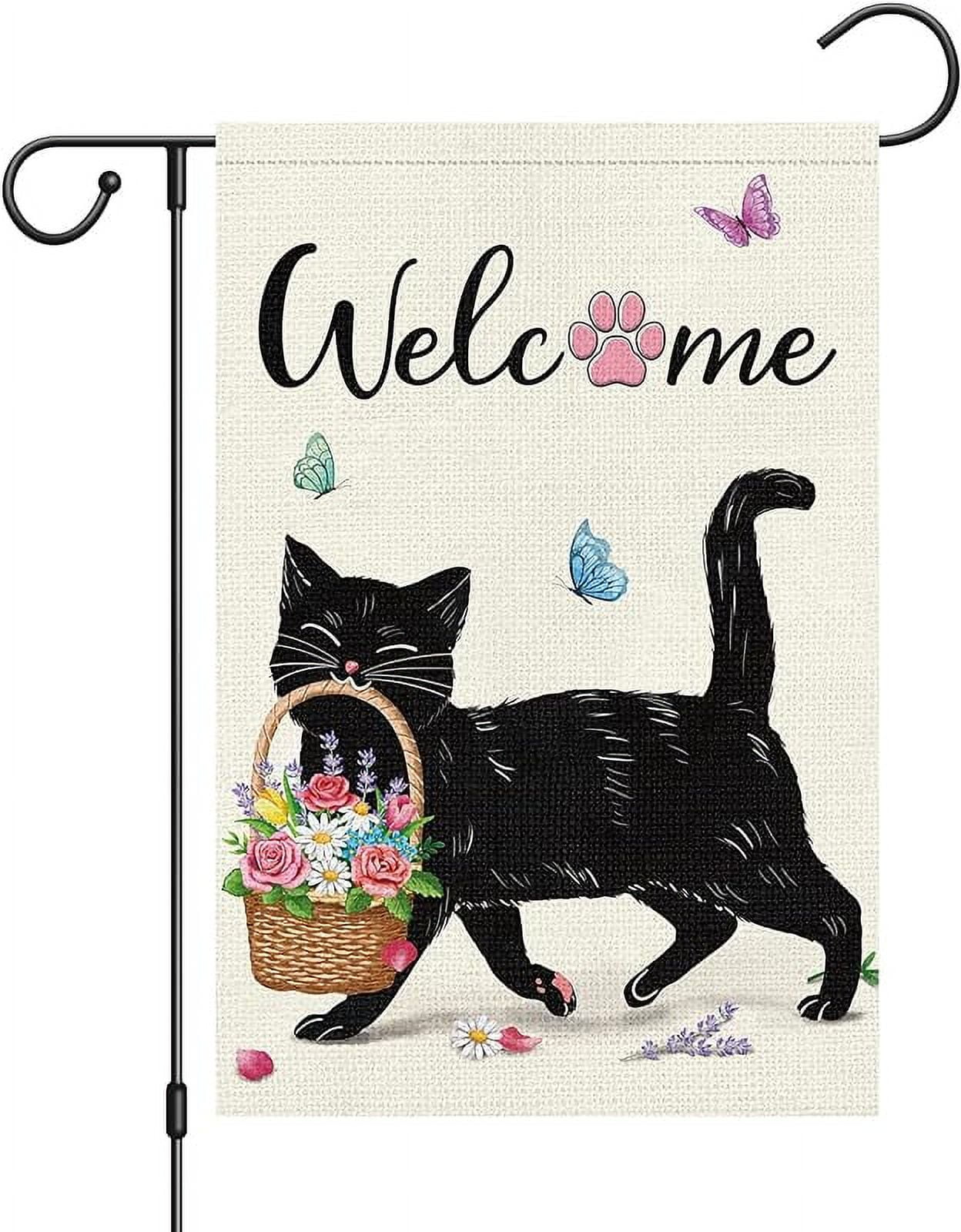 Welcome Spring Garden Flag Double Sided Burlap, Small Vertical Black ...