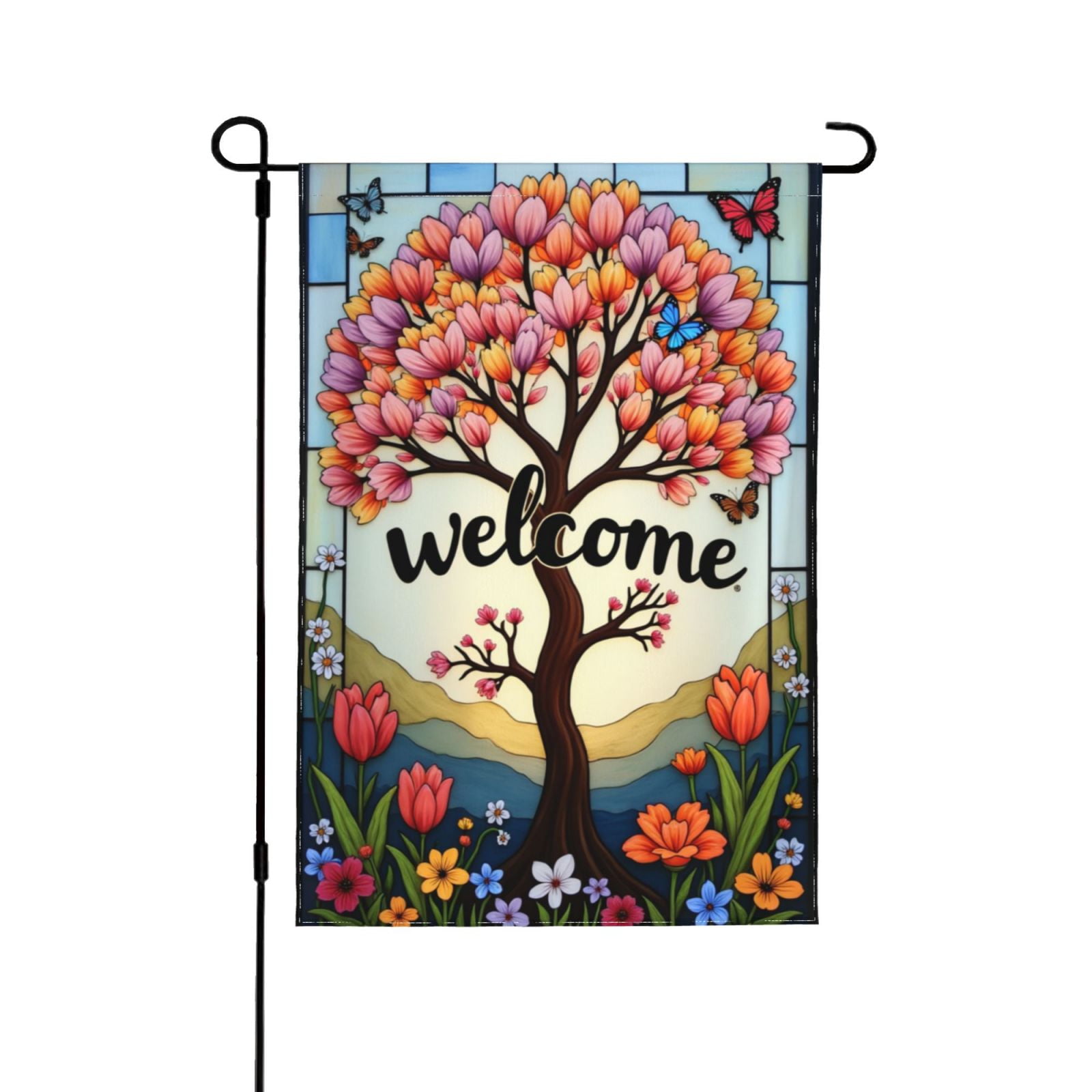 Welcome Spring Garden Flag Double Sided Magnolia Tree Floral Butterfly ...