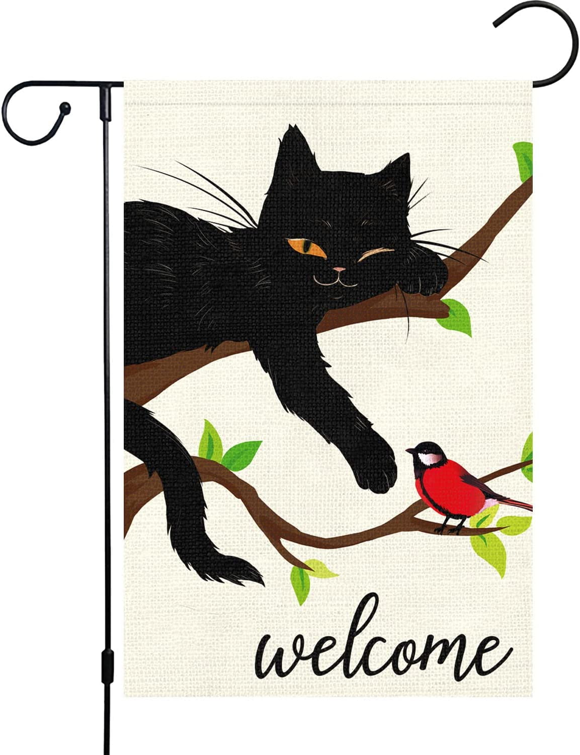 Welcome Spring Garden Flag Double Sided, Small Black Cat Garden Yard ...