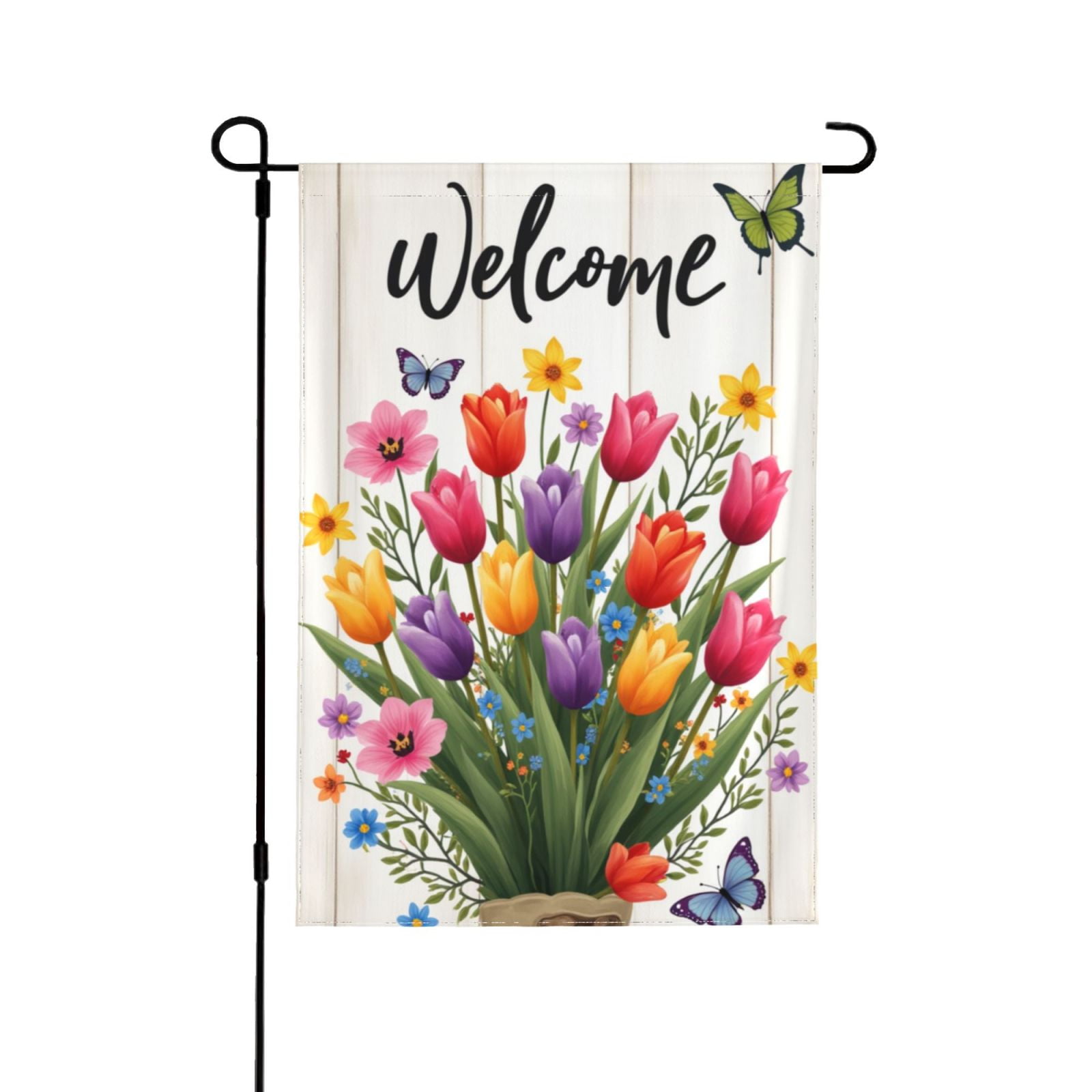 Welcome Spring Garden Flag Double Sided Tulip Bouquet Floral Design ...