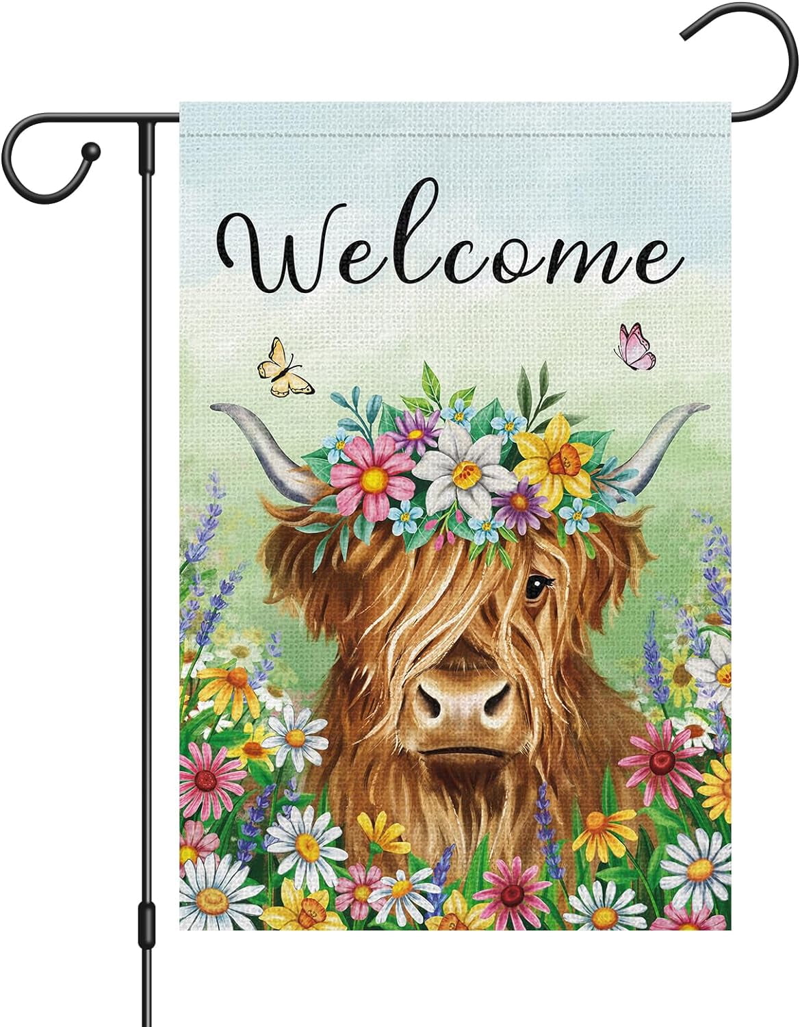 Welcome Spring Garden Flag Double Sided Vertical Highland Cow Spring ...