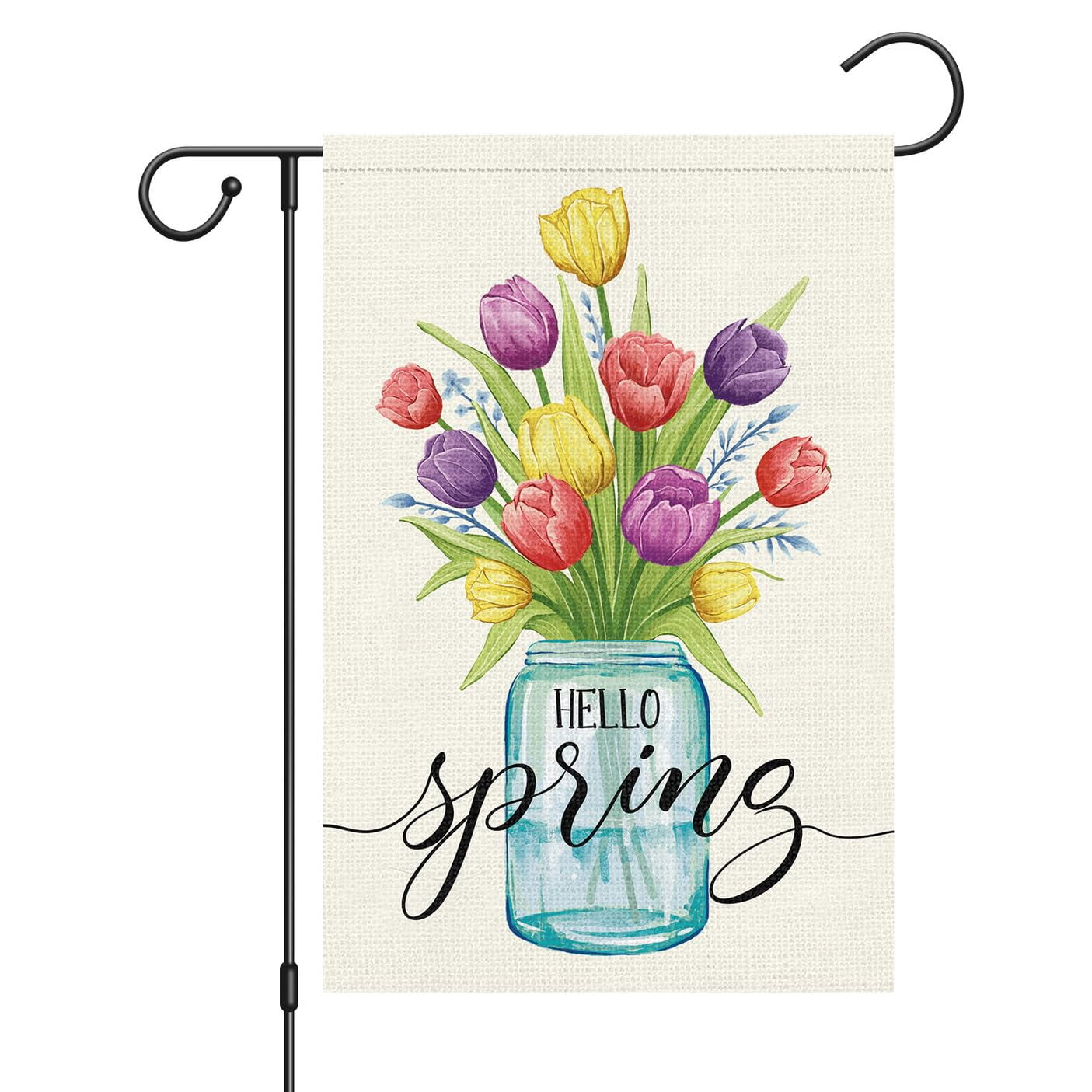 Welcome Spring Garden Flag Double Sided Vertical, Small Mason Jar Tulip ...