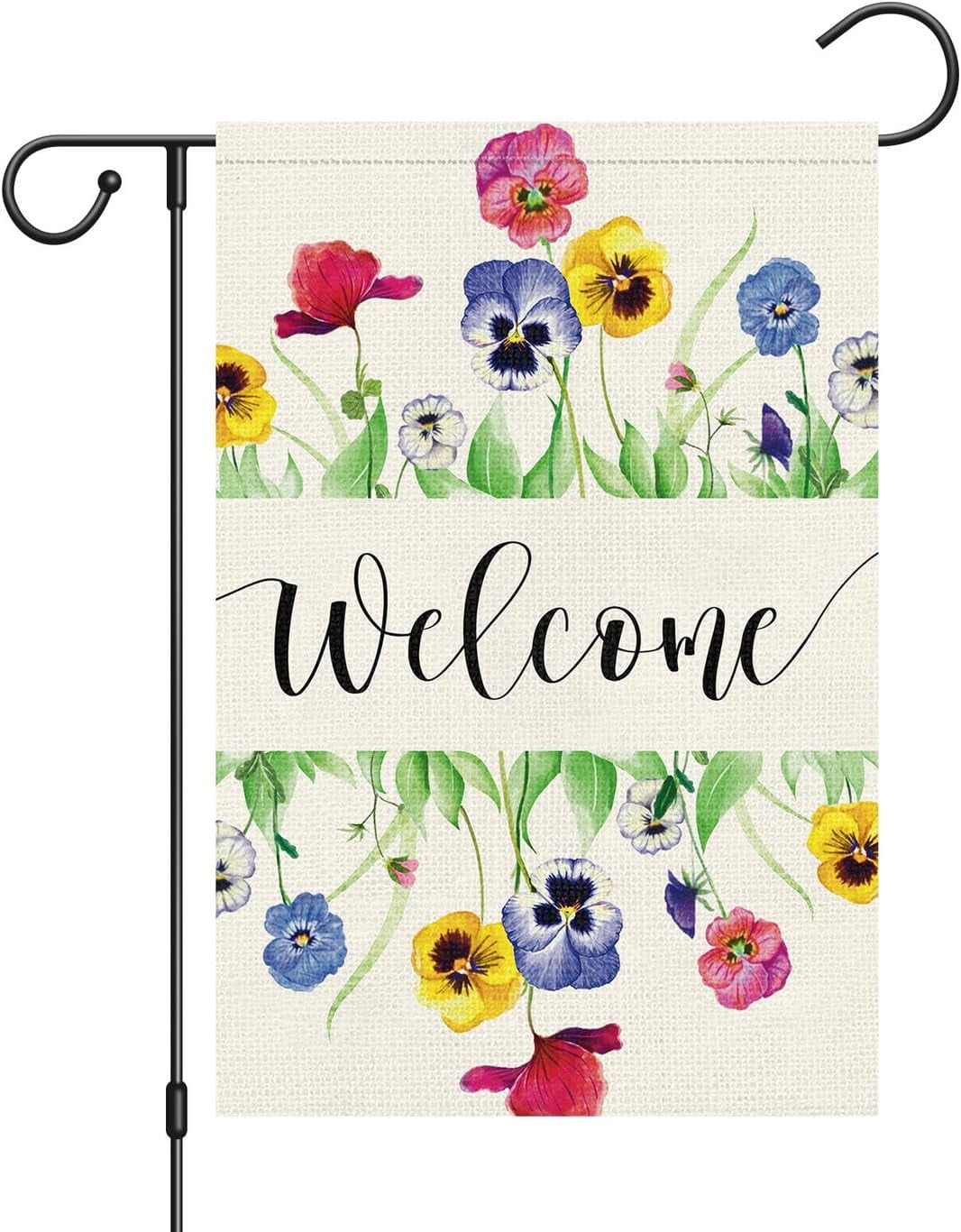 Welcome Spring Garden Flag Double Sided Vertical, Small Pansy Flower ...