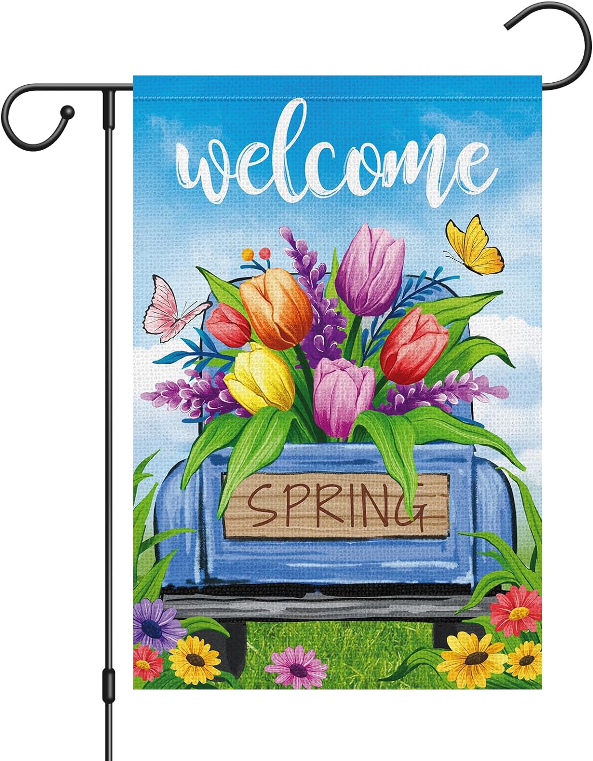 Welcome Spring Garden Flag Double Sided Vertical, Small Truck Flower ...