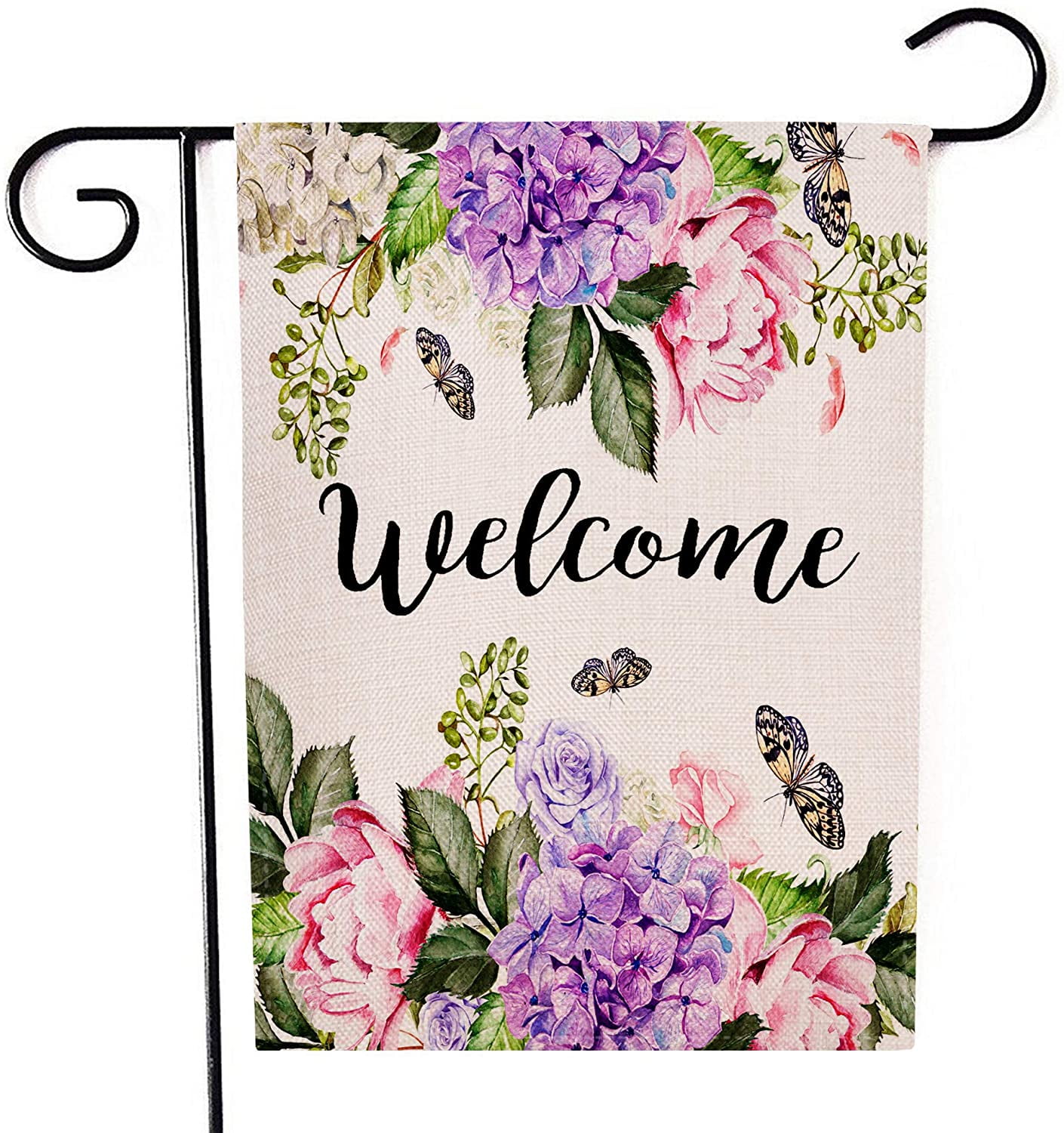 Welcome Spring Garden Flag Hudrangea Peony Flowers Wreath Vertical ...