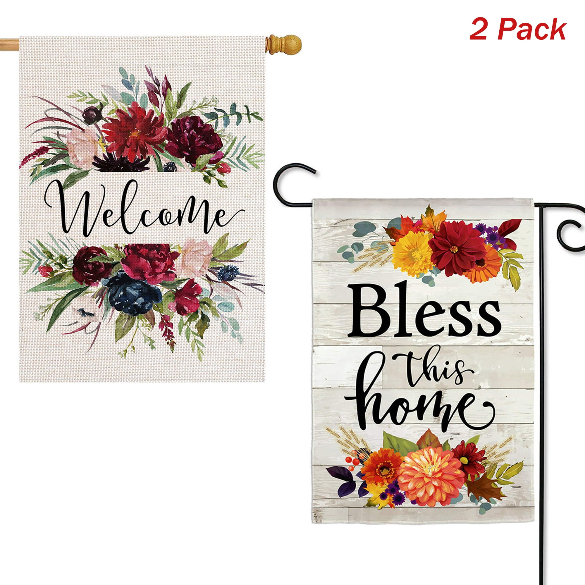 Welcome Spring Garden Flag, Set of 2, Burlap Small Bless This Home ...
