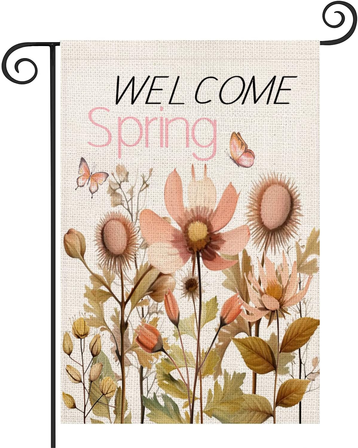 Welcome Spring Garden Flag Vertical Double-Sided Flower Butterfly Bloom ...