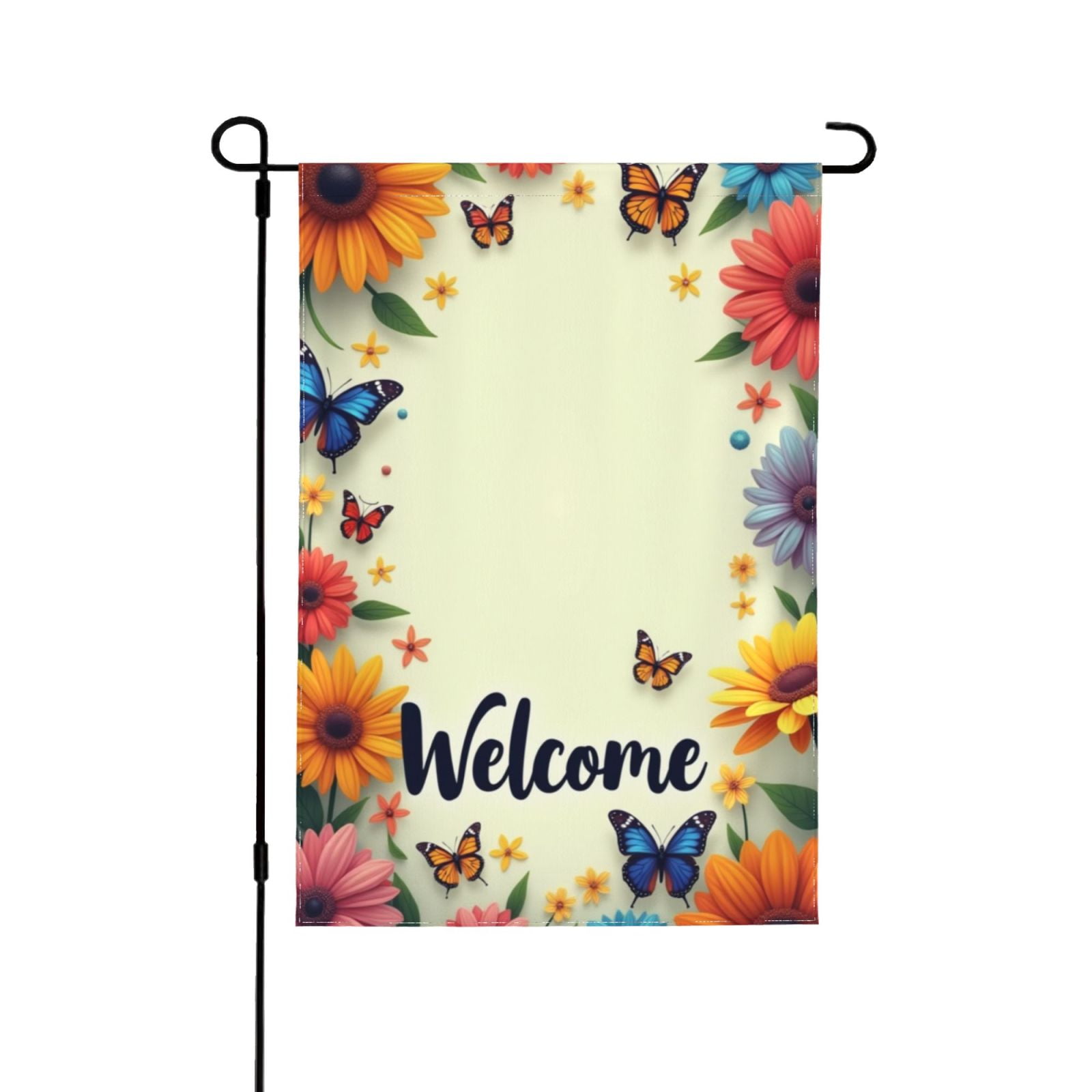 Welcome Spring Garden Flag With Colorful Flowers & Butterflies Double ...