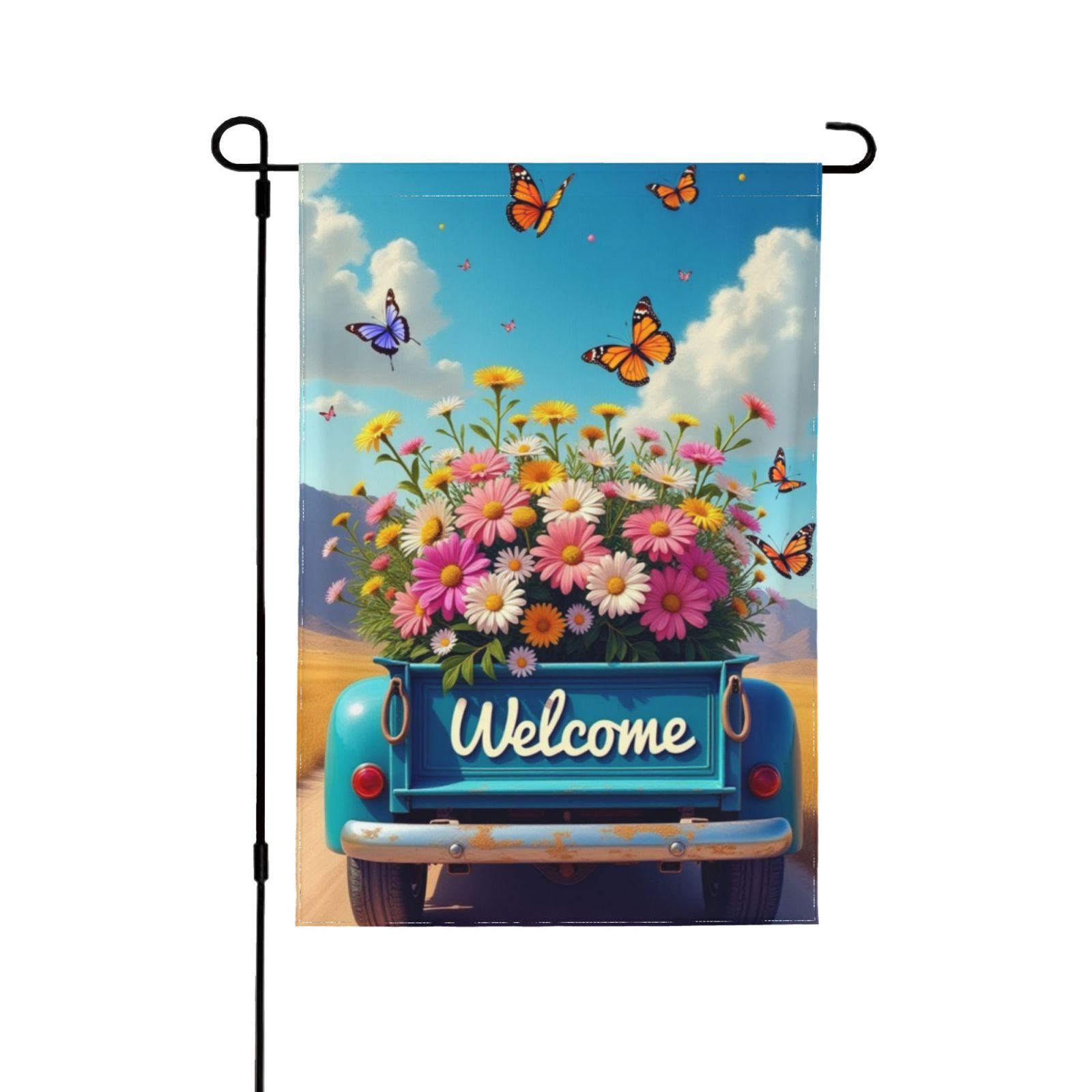 Welcome Spring Garden Flag With Flowers & Butterflies Double Sided ...