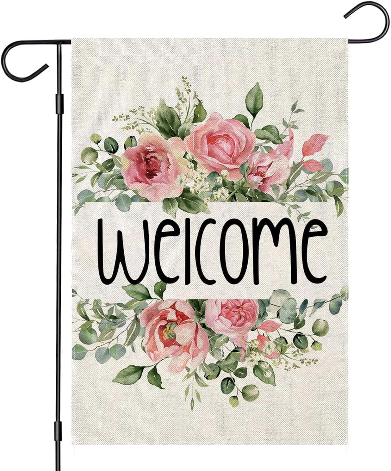 Welcome Spring Pink Colorful Rose Flower Garden Flag 12.5x18 inch, Home ...