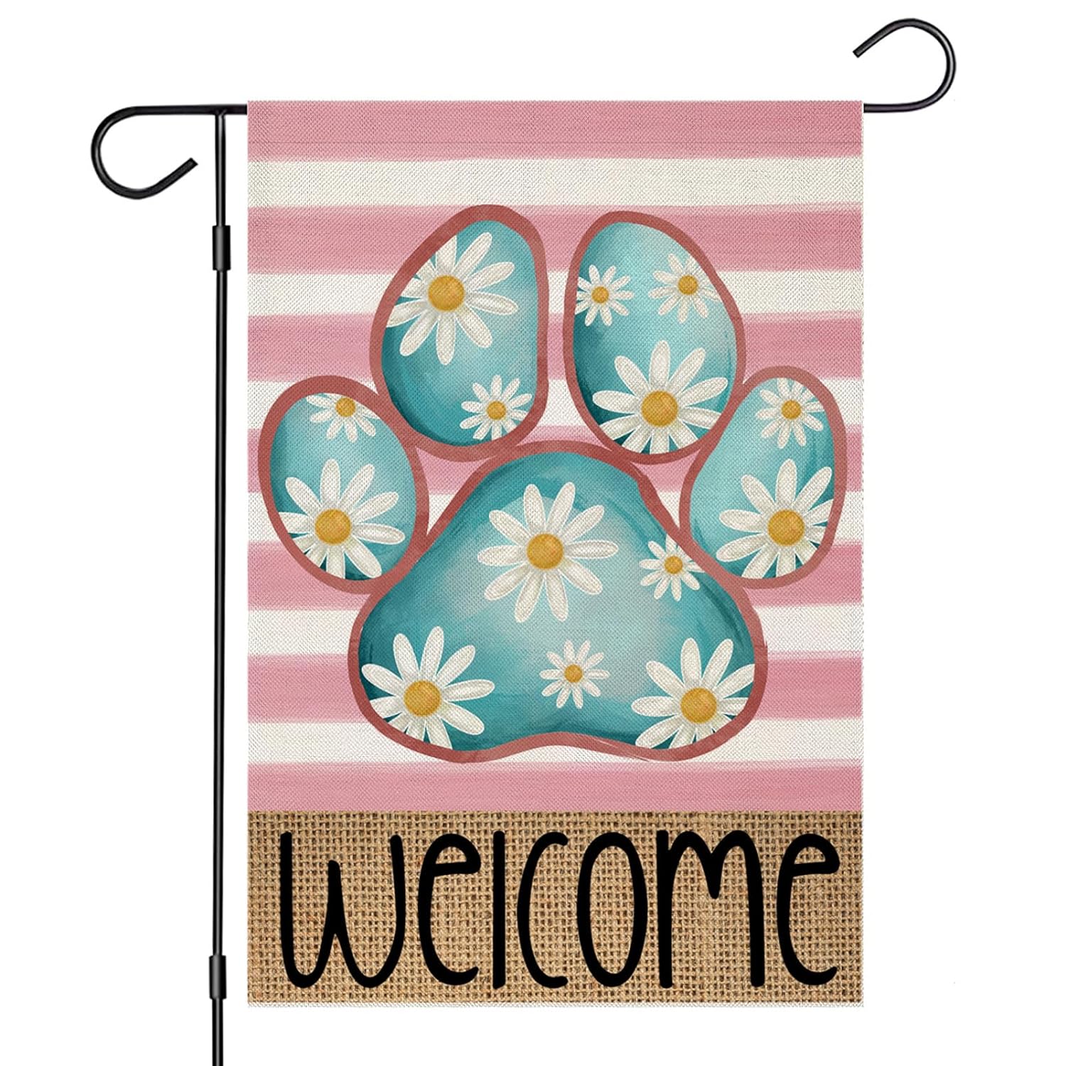 Welcome Spring Garden Flags for Outside, Dog Paw with Daisy Flowers ...