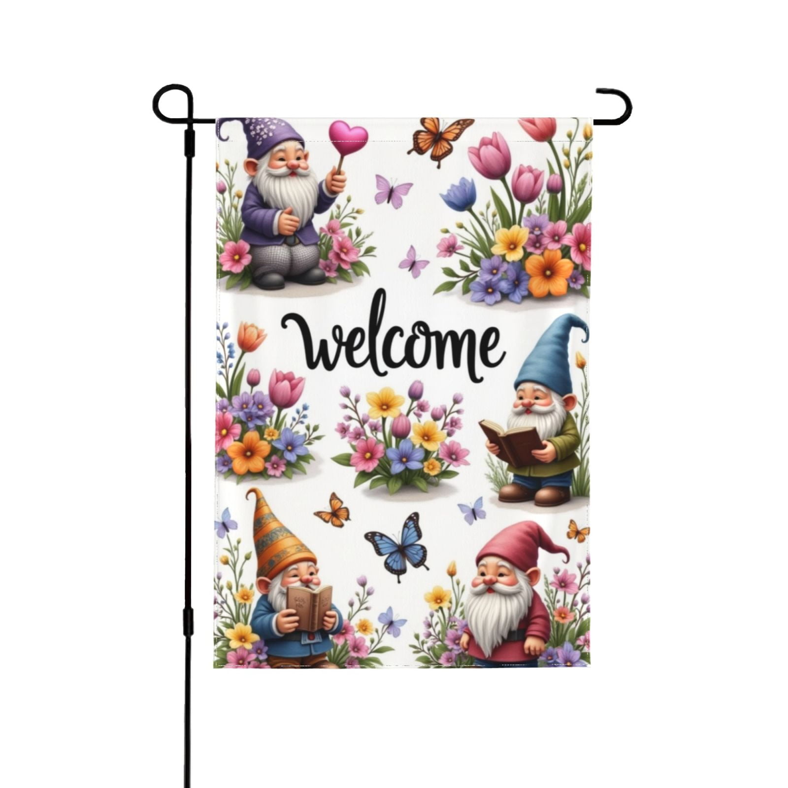 Welcome Spring Garden Gnomes Flag 12x18 Inch Double Sided， Flower ...