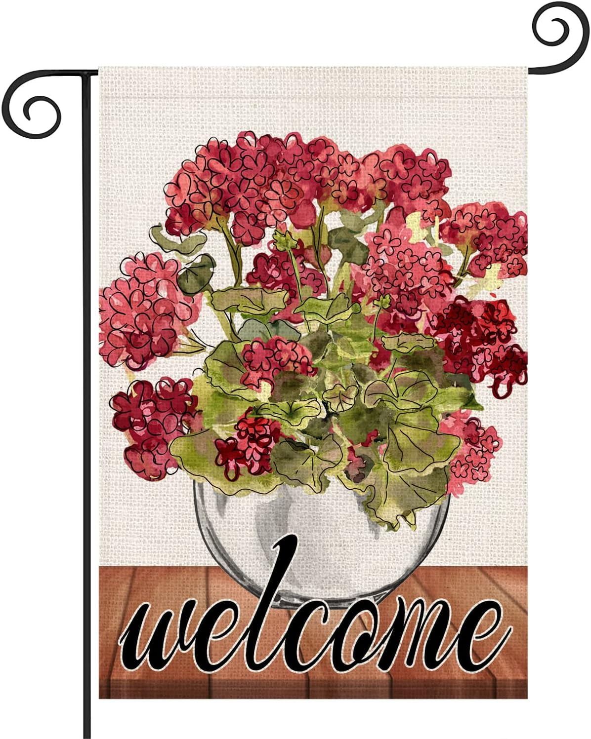 Welcome Spring Geranium Decorative Garden Flag Red Floral Flowers Green ...