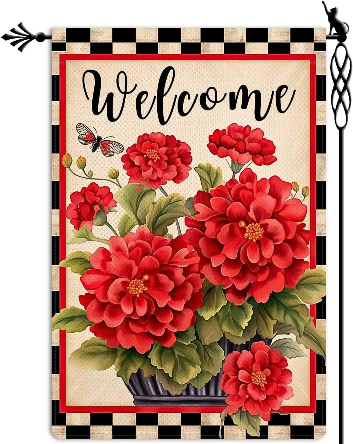 Welcome Spring Geranium Garden Flag Spring Summer Garden Flag Vertical ...