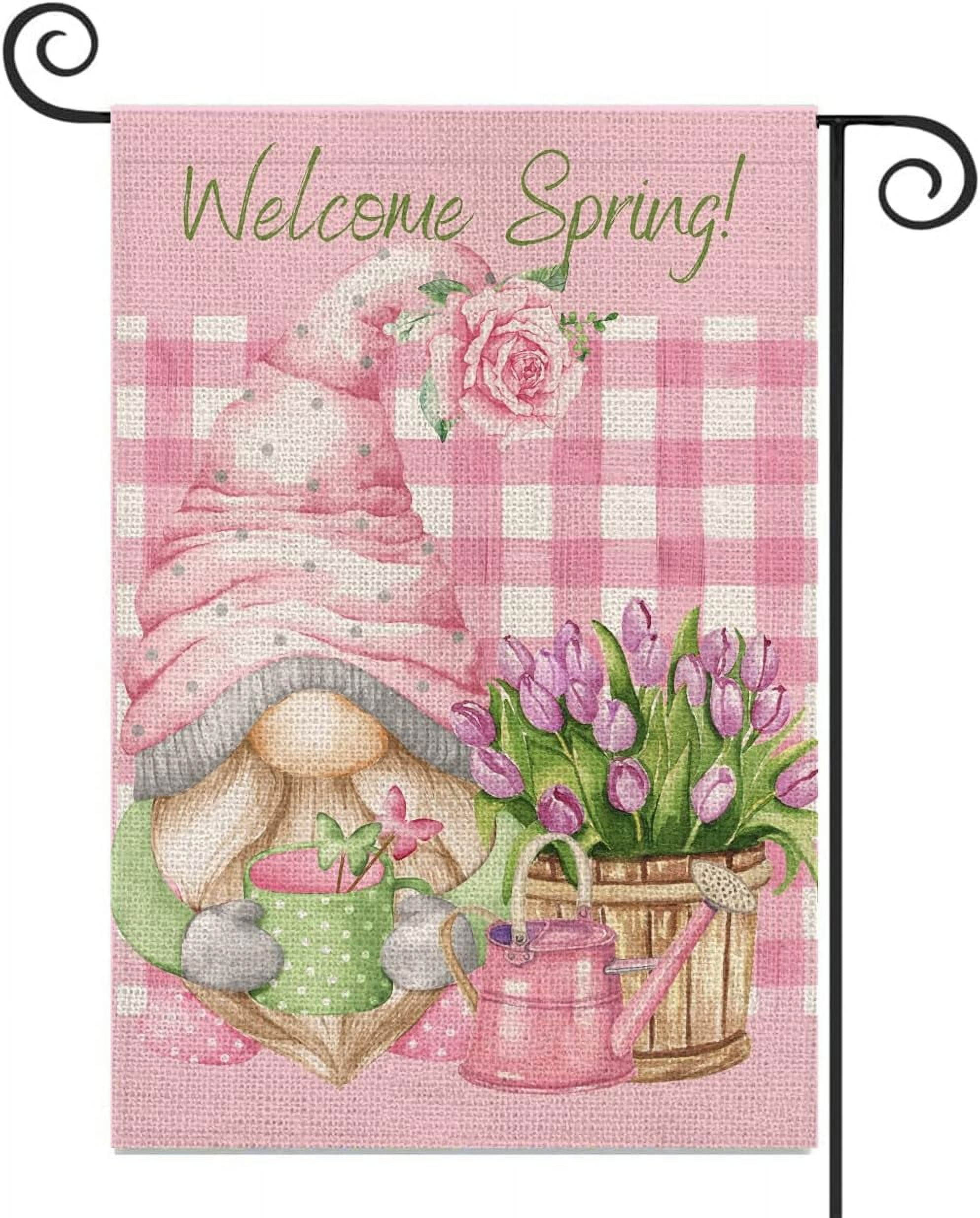 Welcome Spring Gnome Garden Flag 12×18 Inch Small Vertical Double Sided ...